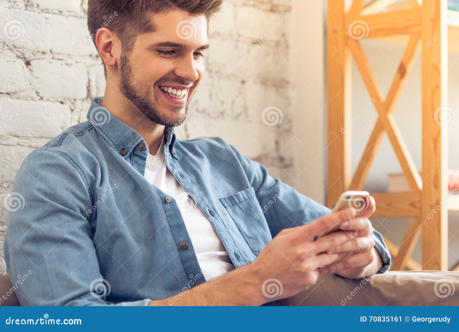 Young Man with Gadget at Home Stock Image - Image of concept, comfort ...