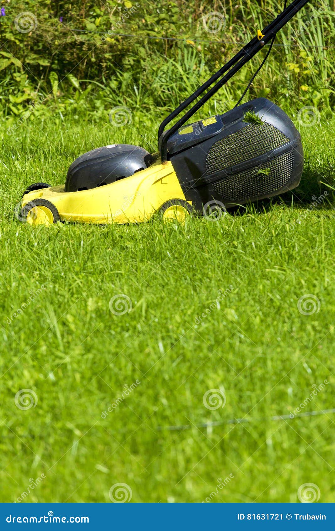 Young Man Gardener Using Lawn Mower Stock Image - Image of chores ...