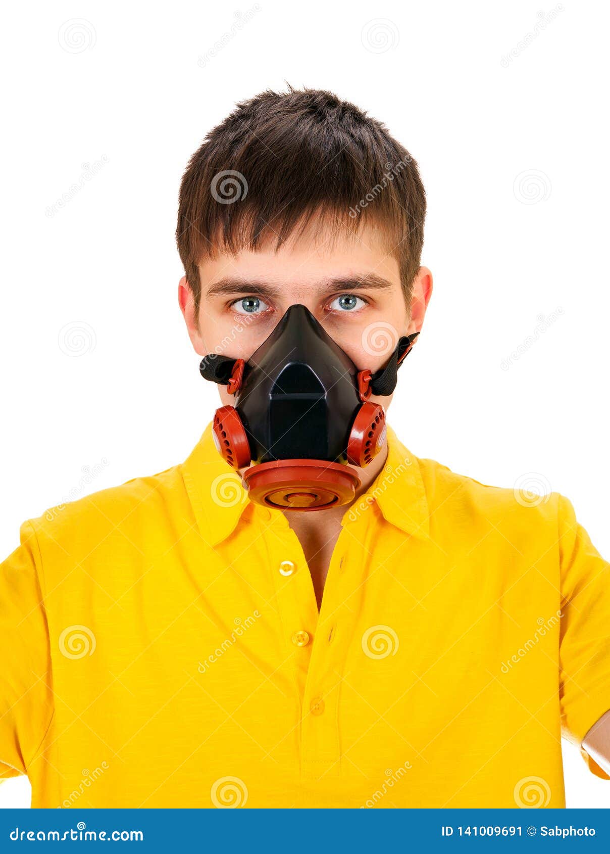 Young Man in the Gas Mask stock image. Image of closeup - 141009691