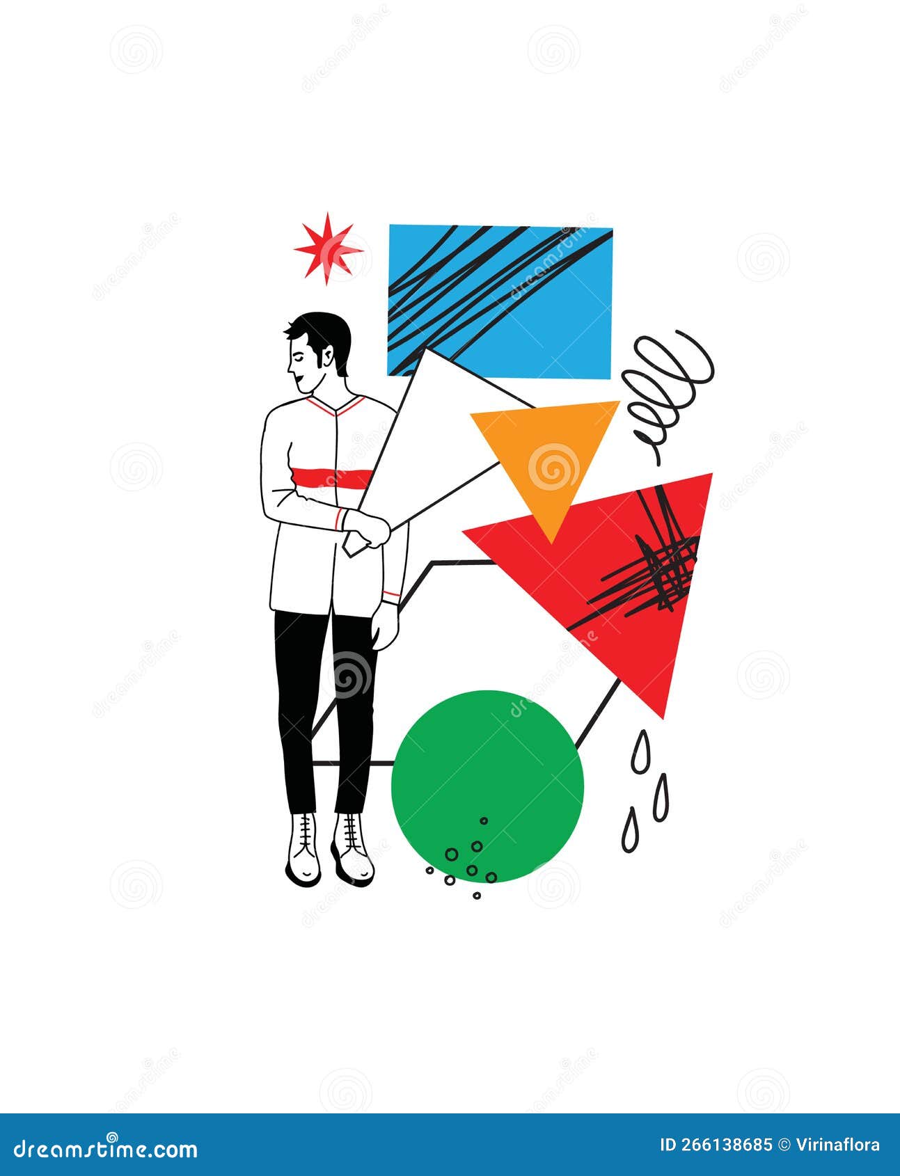 Young Man with Geometric Abstract Shapes Vector Illustration Set. Boy ...