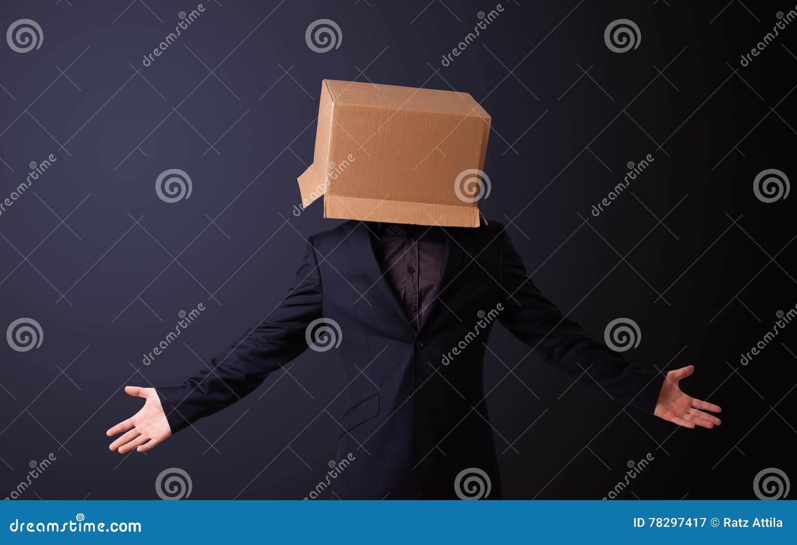 Young Man Gesturing with a Cardboard Box on His Head Stock Image ...