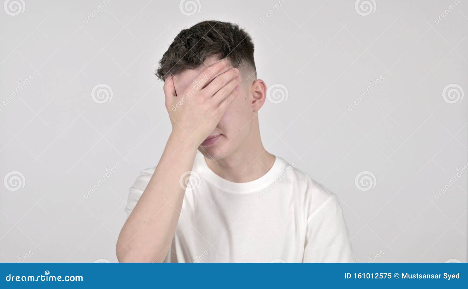 Young Man Gesturing Failure and Problems on White Background Stock ...