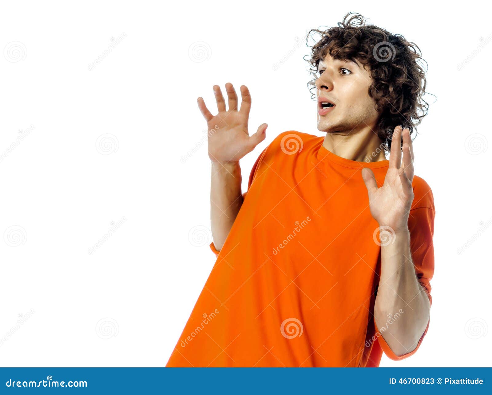 Young Man Gesturing Surprised Fear Afraid Portrait Stock Image - Image ...