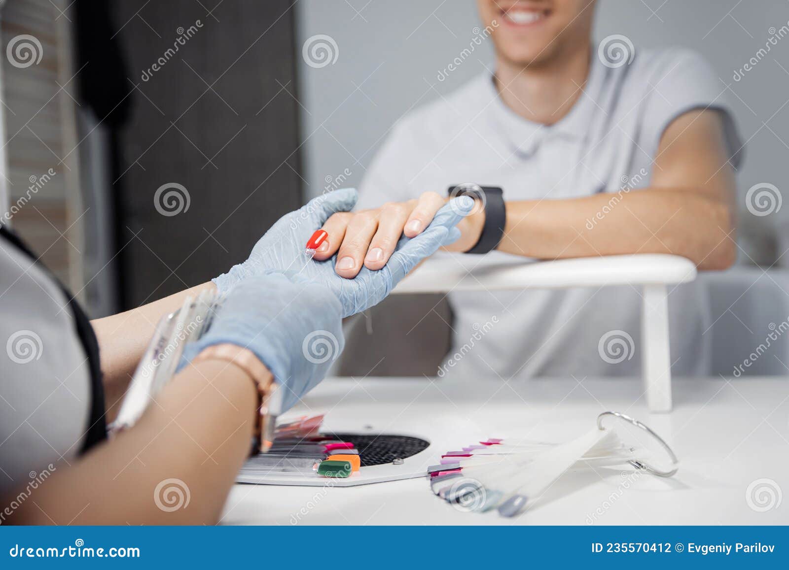 Young Man Gets Professional Manicure for Hands in Spa Salon Stock Photo ...