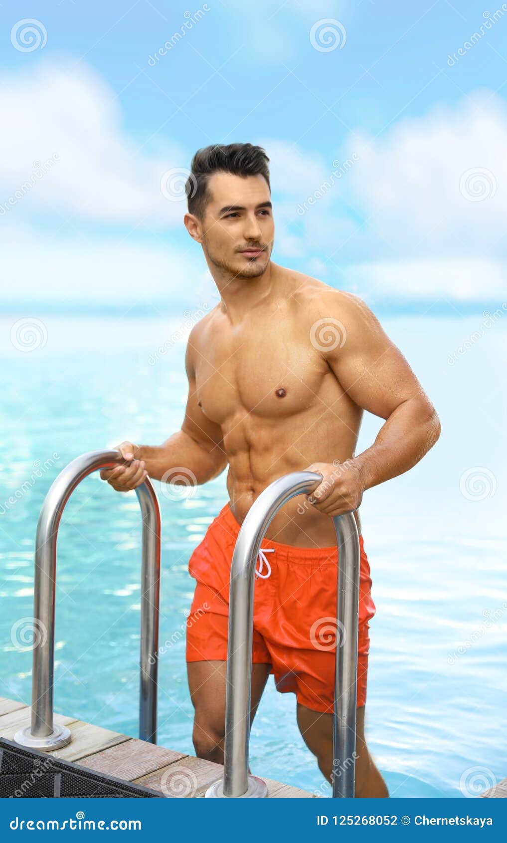 Young Man Getting Out of Pool Stock Photo - Image of hotel, relaxing ...