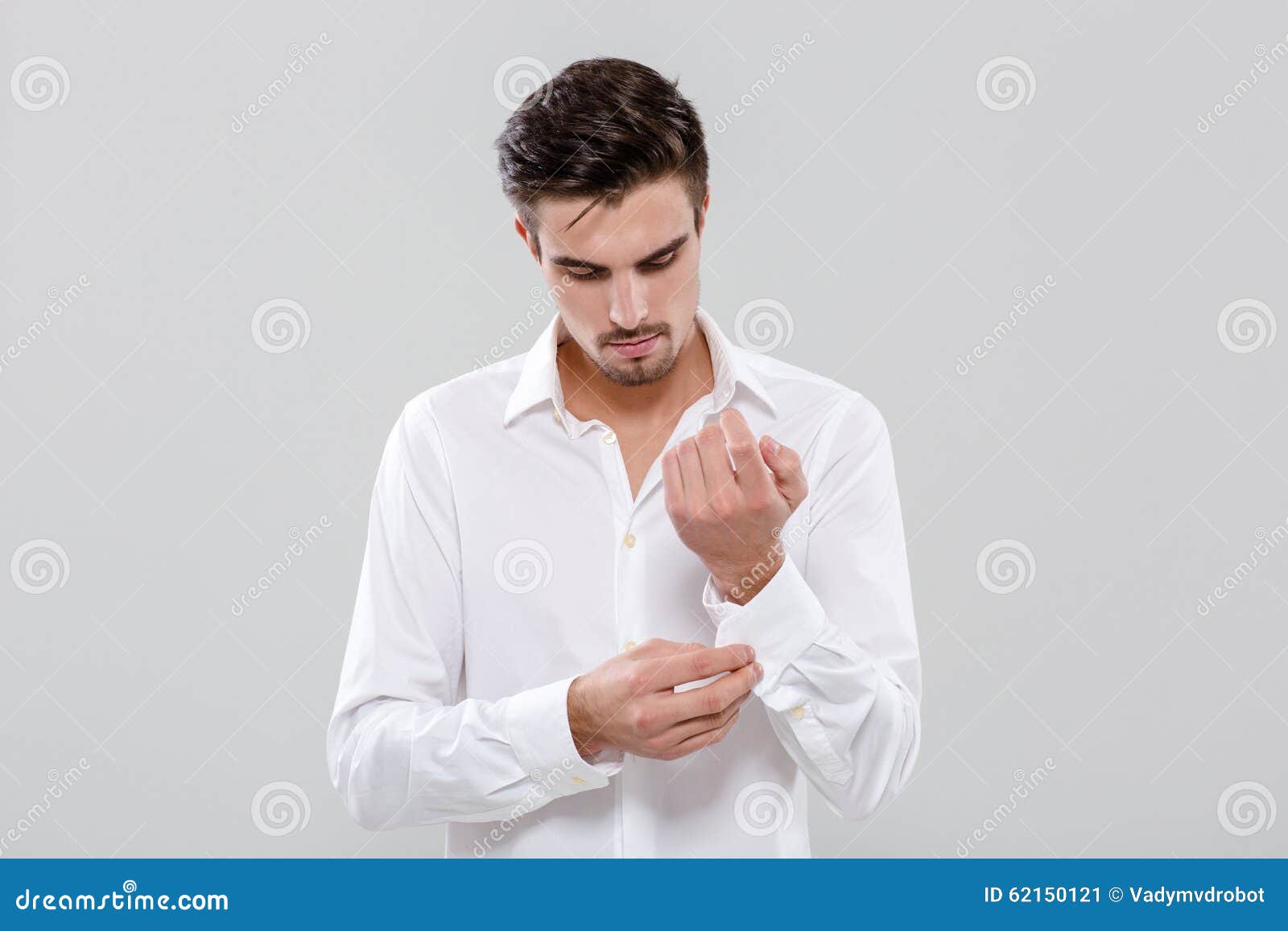 Young Man Getting Ready in Shirt Stock Image - Image of people ...