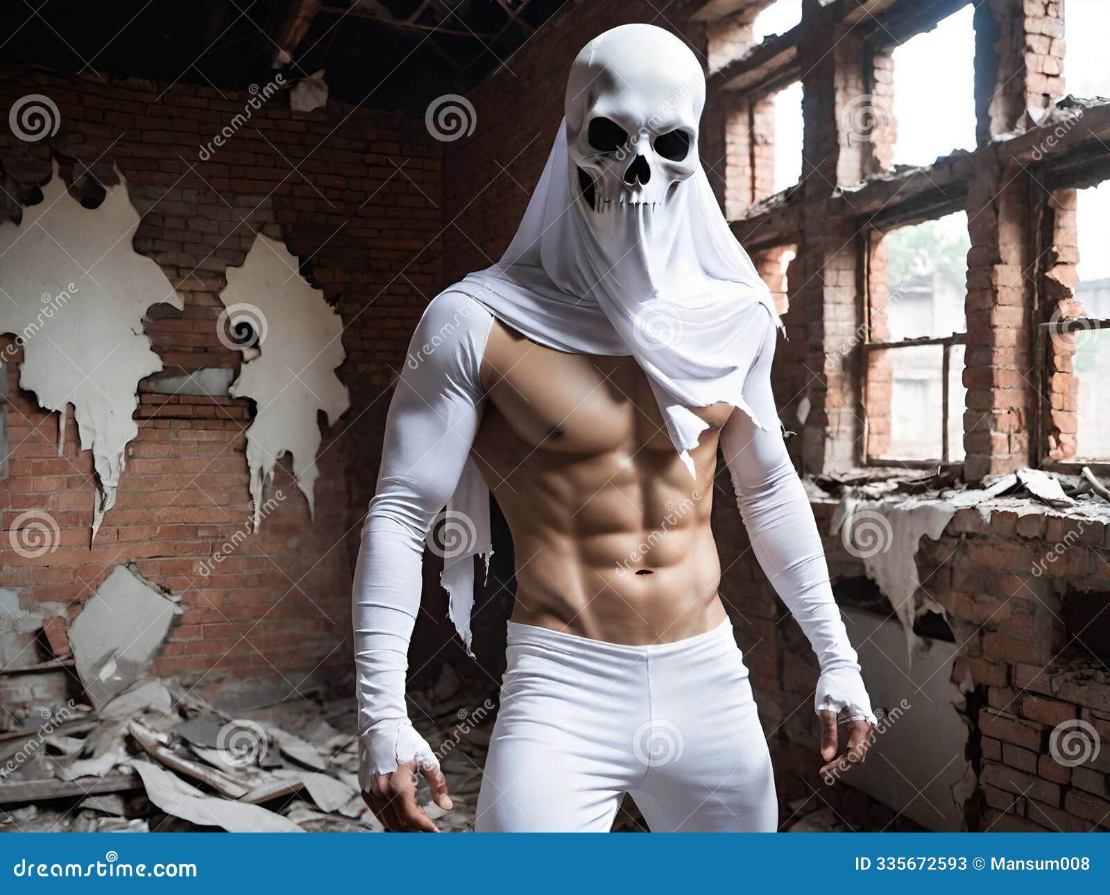 Young Man in Ghost Mask with White Skull Stock Illustration ...