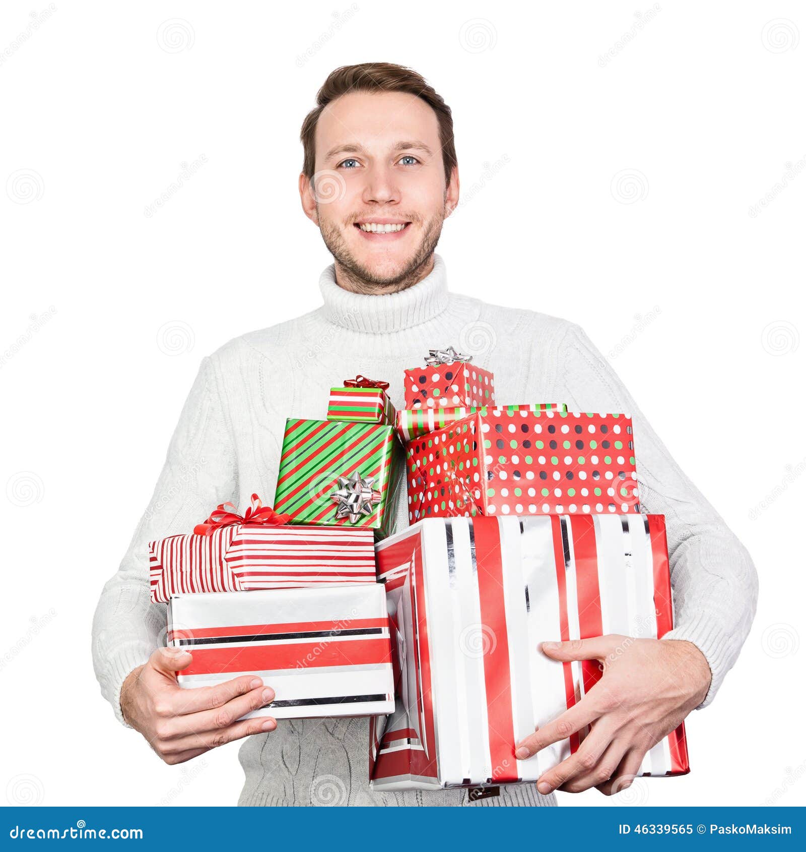 Young man with gifts stock image. Image of young, studio - 46339565