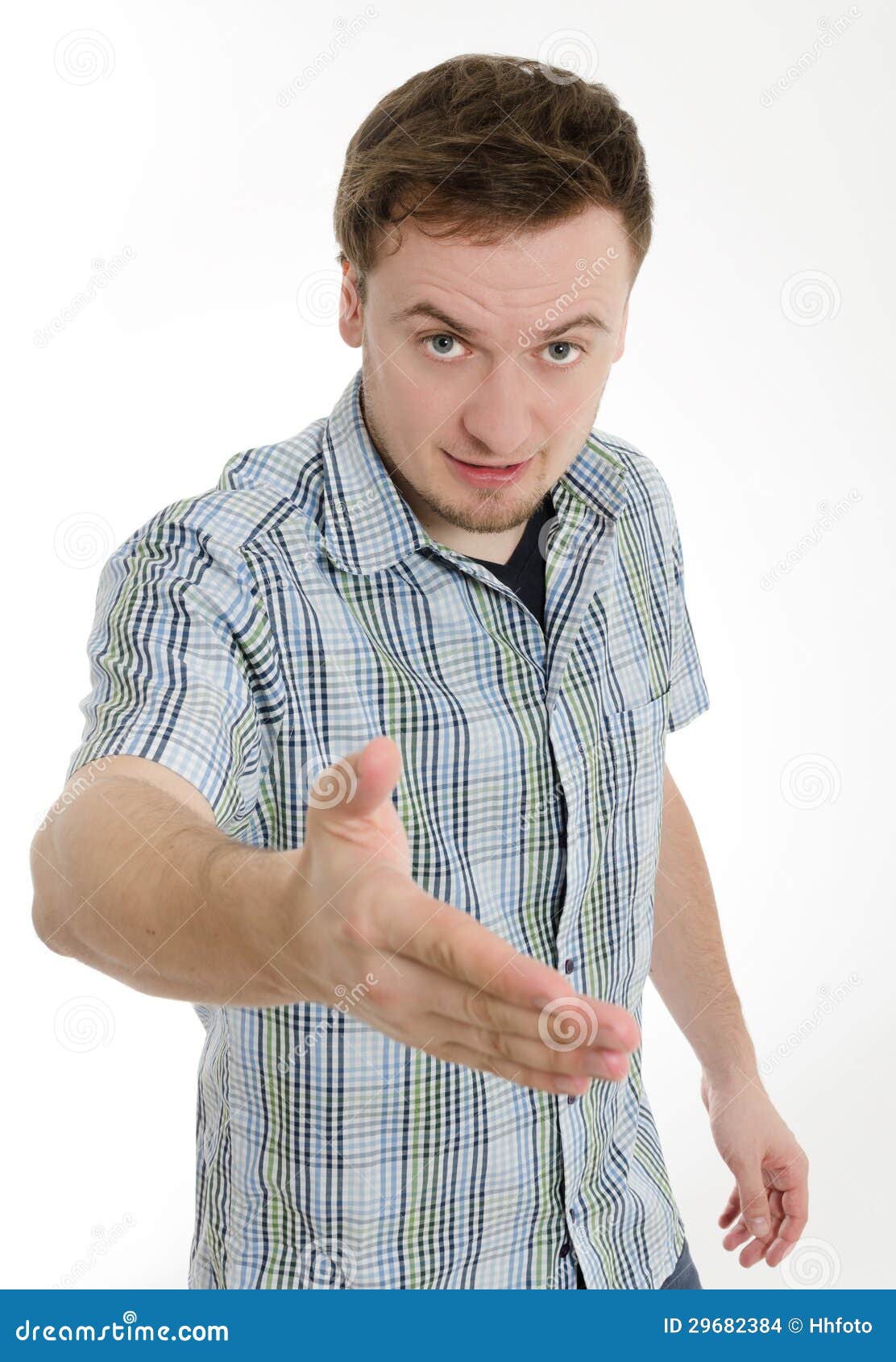 Young man give hand shake stock photo. Image of display - 29682384