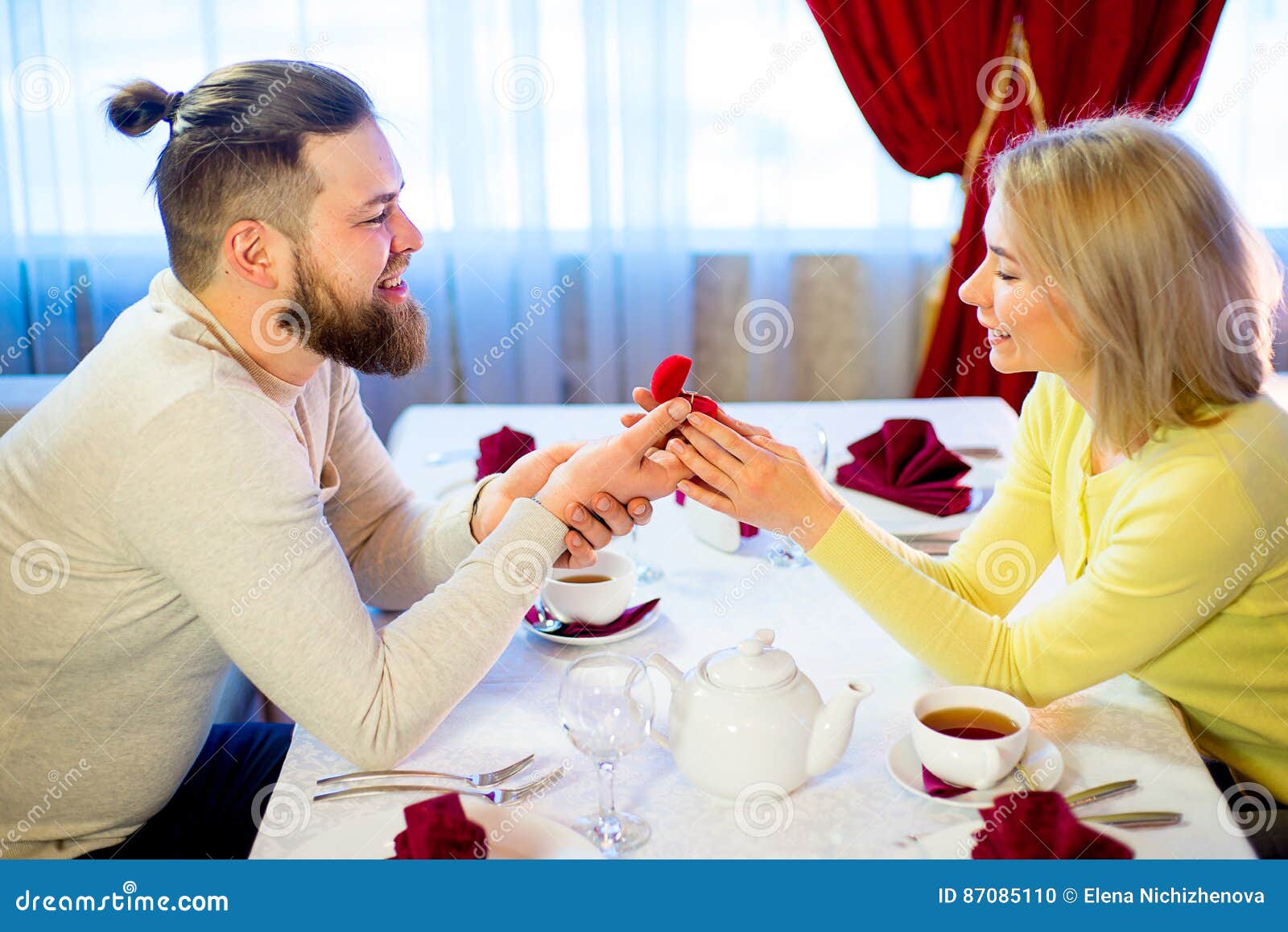 Young Man Gives Engagement Ring Stock Photo - Image of diamond, present ...