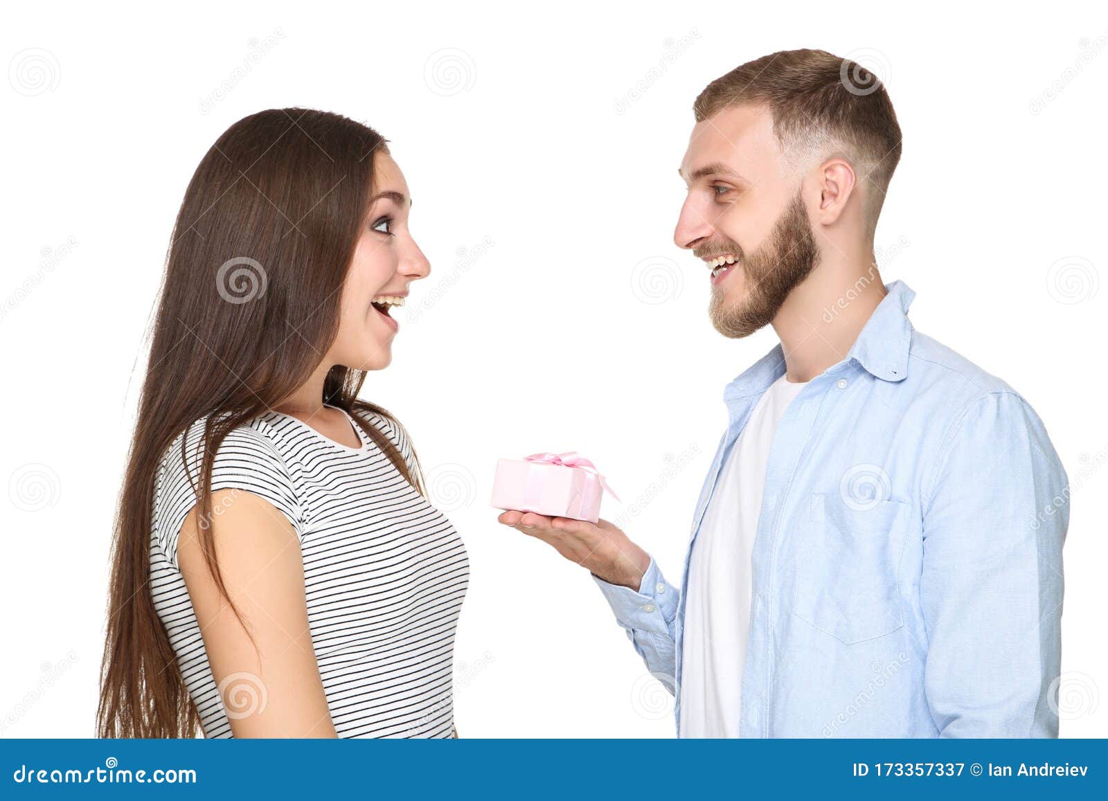Man Giving Gift Box To His Girlfriend Stock Image - Image of looking ...