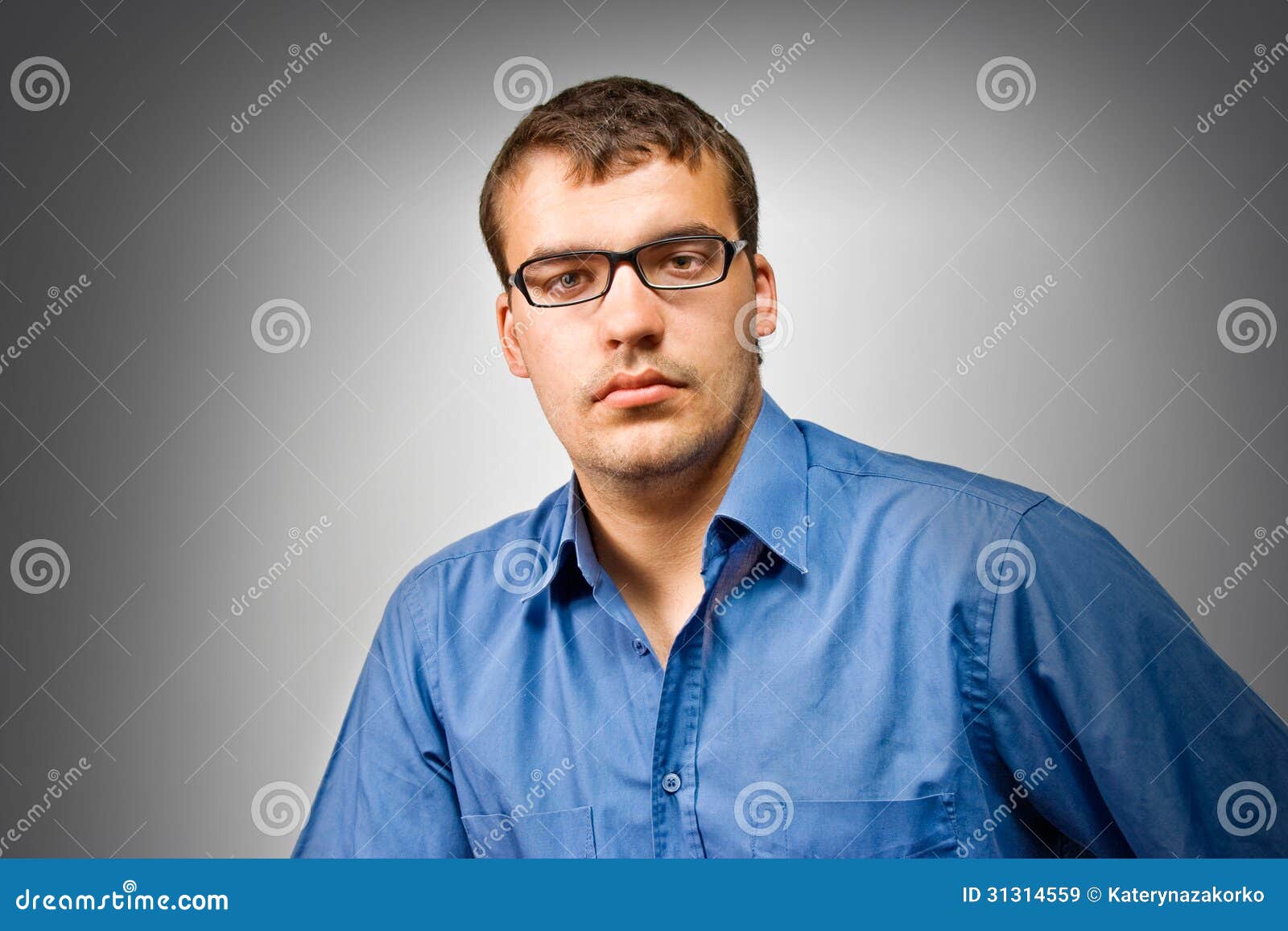 Young Man In Glasses And Blue Shirt Stock Image Image Of Detail
