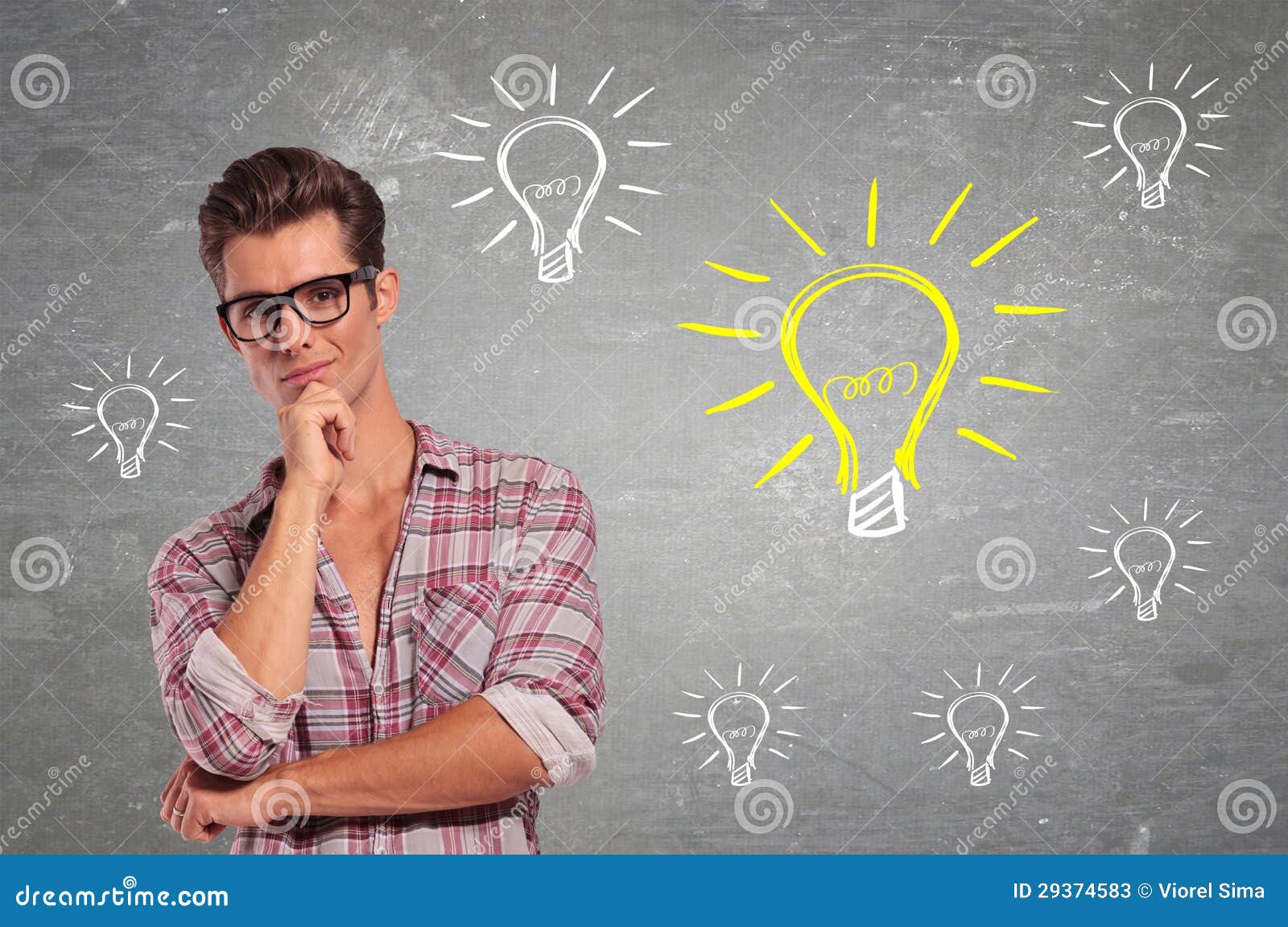 Young Man with Glasses Having Many Ideas Stock Image - Image of looking ...