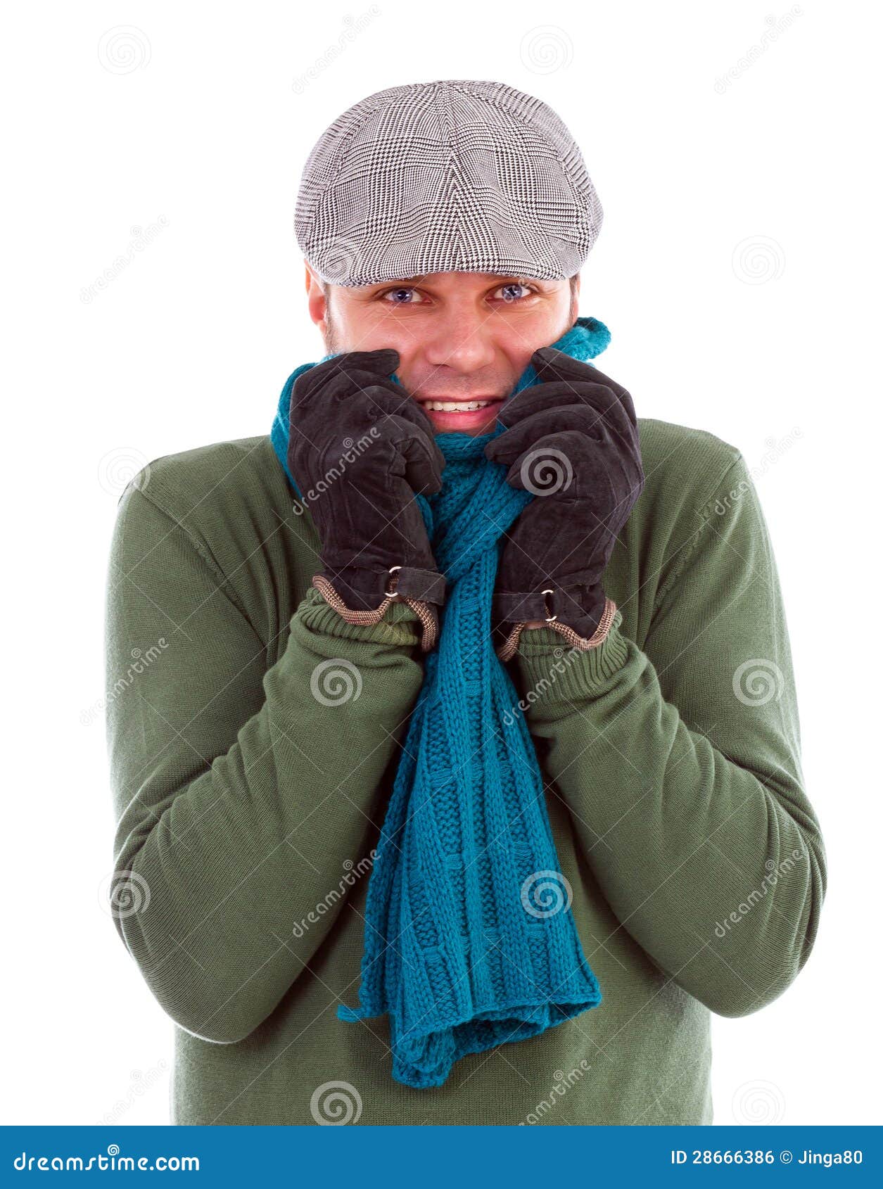 Young Man with Gloves and Scarf Shivering from Cold Stock Photo - Image ...