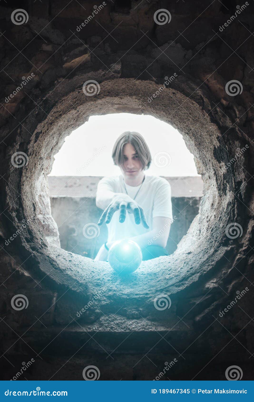 Young Man with Glowing Magic Ball Concept Stock Image - Image of ...