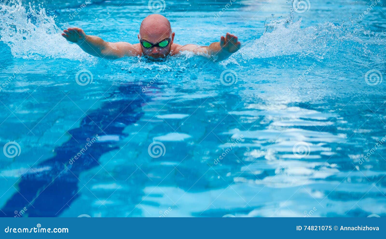 Young Man in Goggles Swim Using Butterfly Technique Stock Image - Image ...