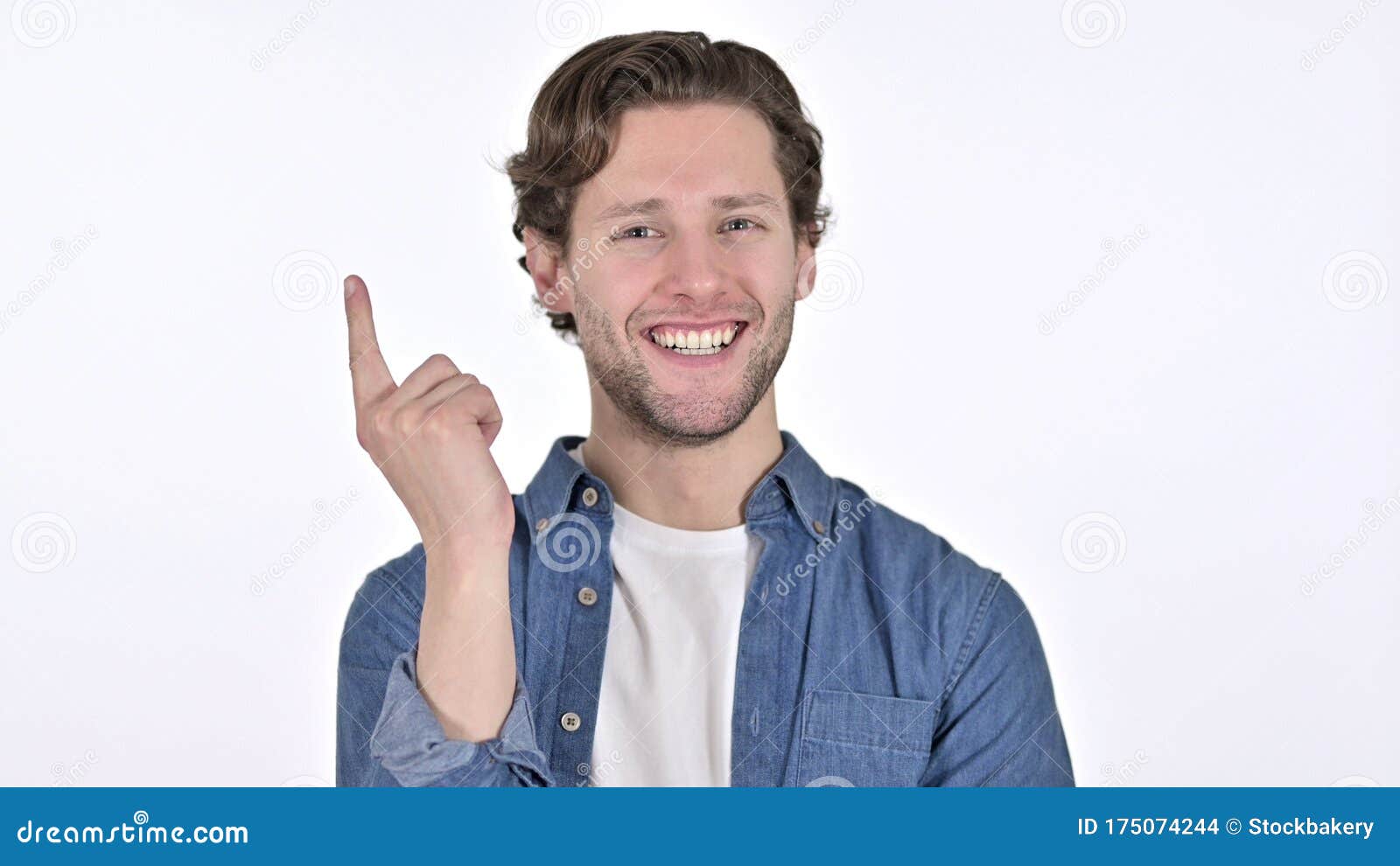 Young Man Got New Idea on White Background Stock Photo - Image of ...