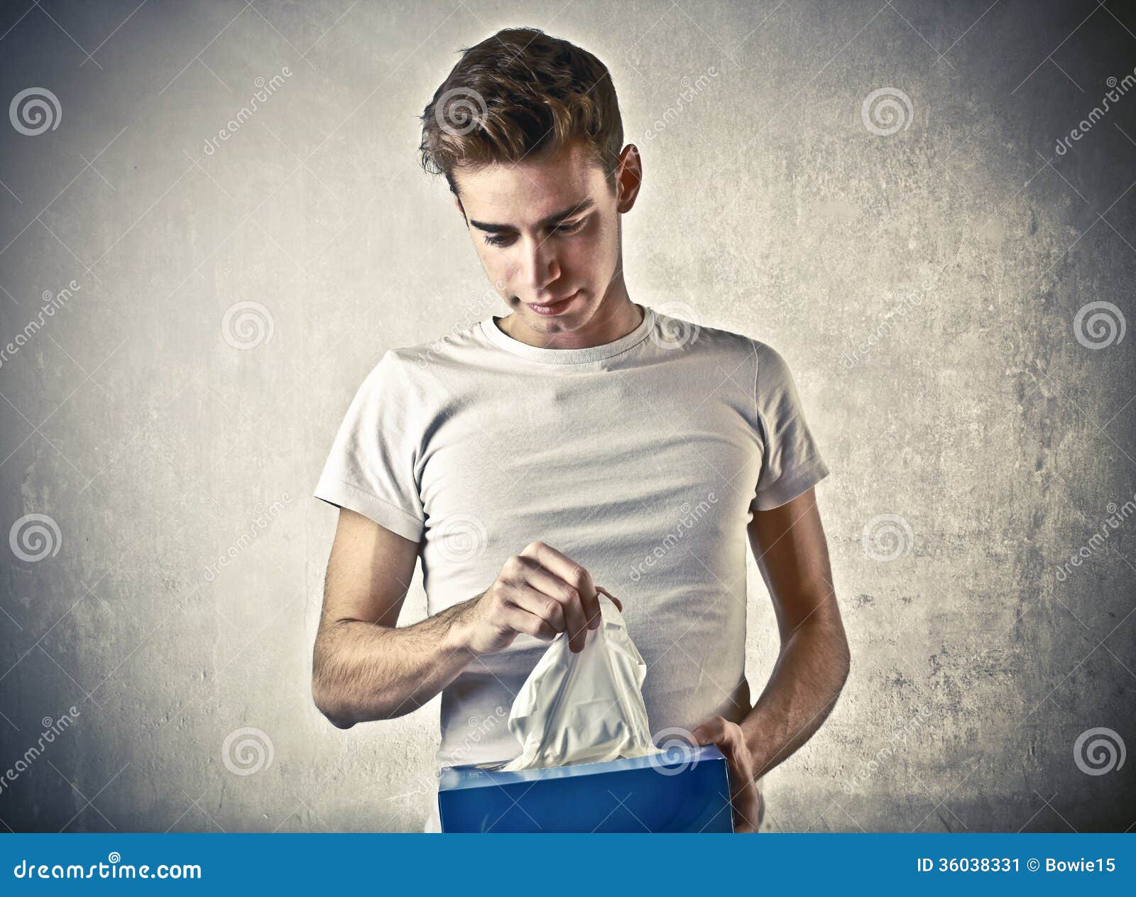 Young Man Grabbing a Tissue Stock Image - Image of concept, sadness ...