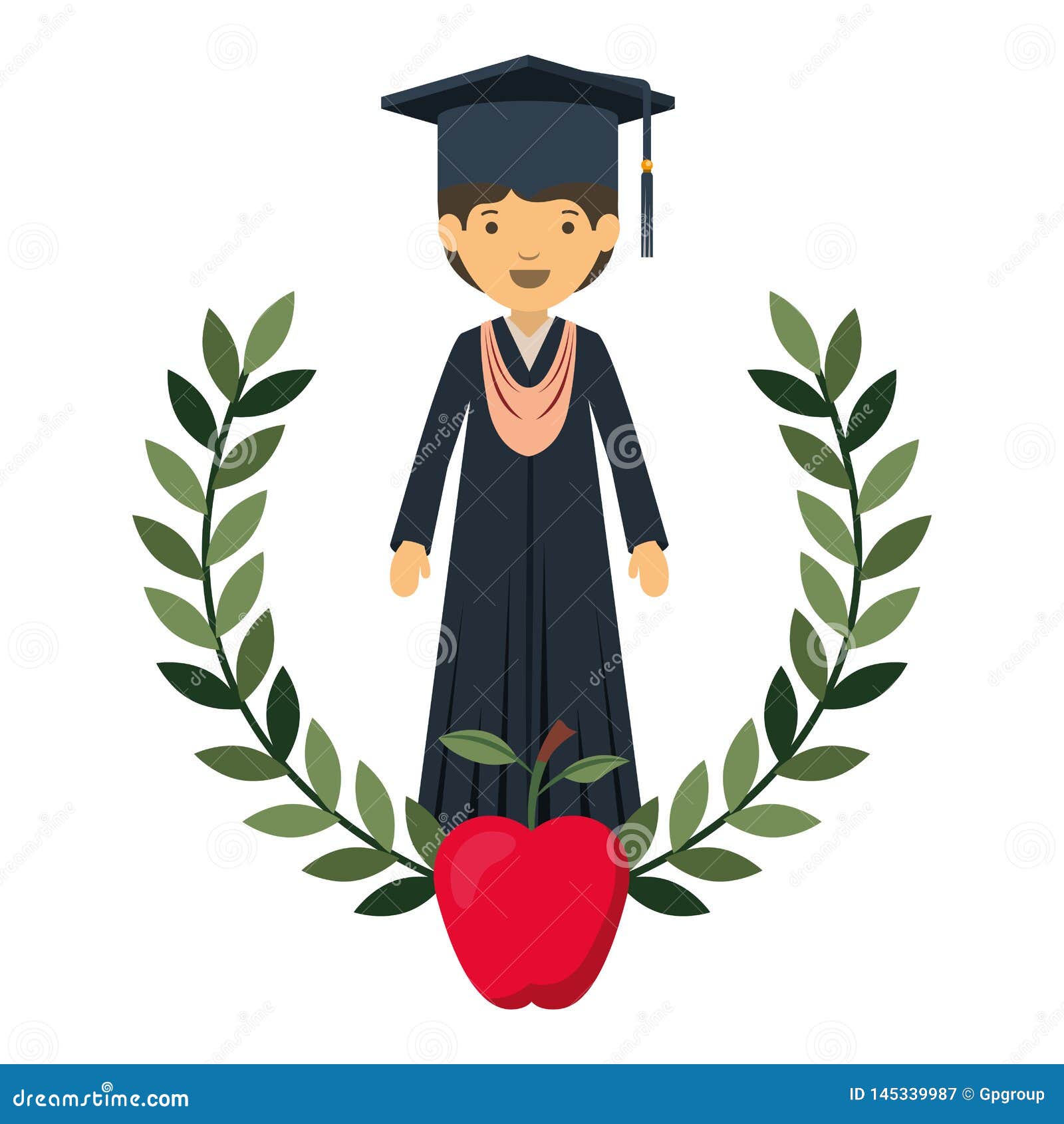 Young Man Graduating with Apple Avatar Character Stock Vector ...