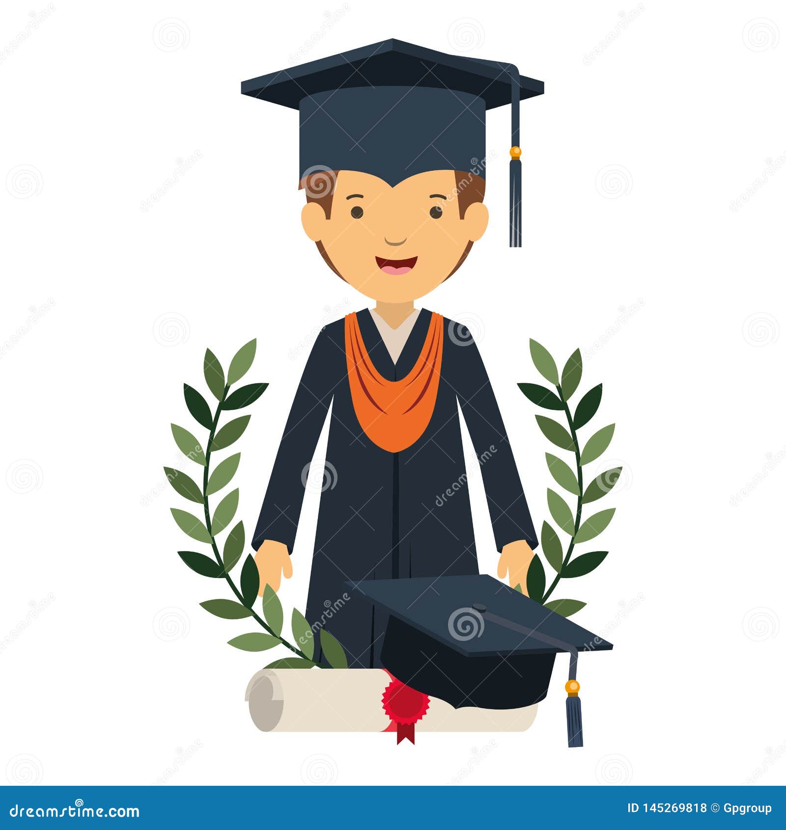 Young Man Graduating with Certificate Avatar Character Stock Vector ...