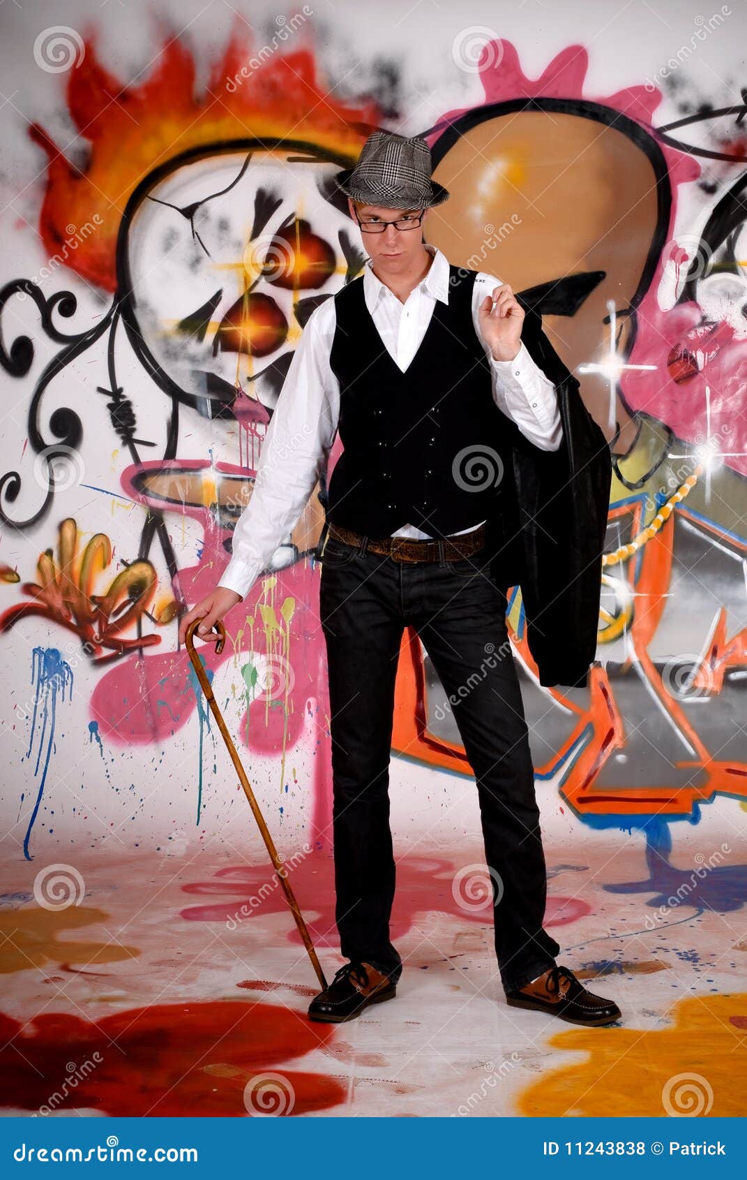 Young man, graffiti wall stock photo. Image of young - 11243838