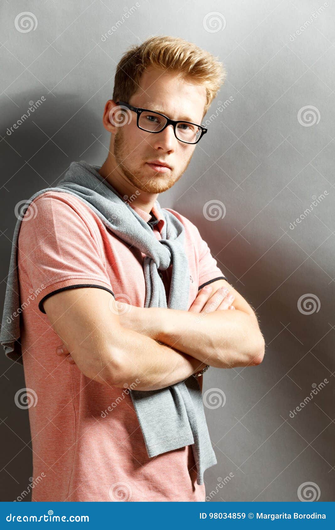 Young Man on Grey Background. Stock Image - Image of camera, happy ...