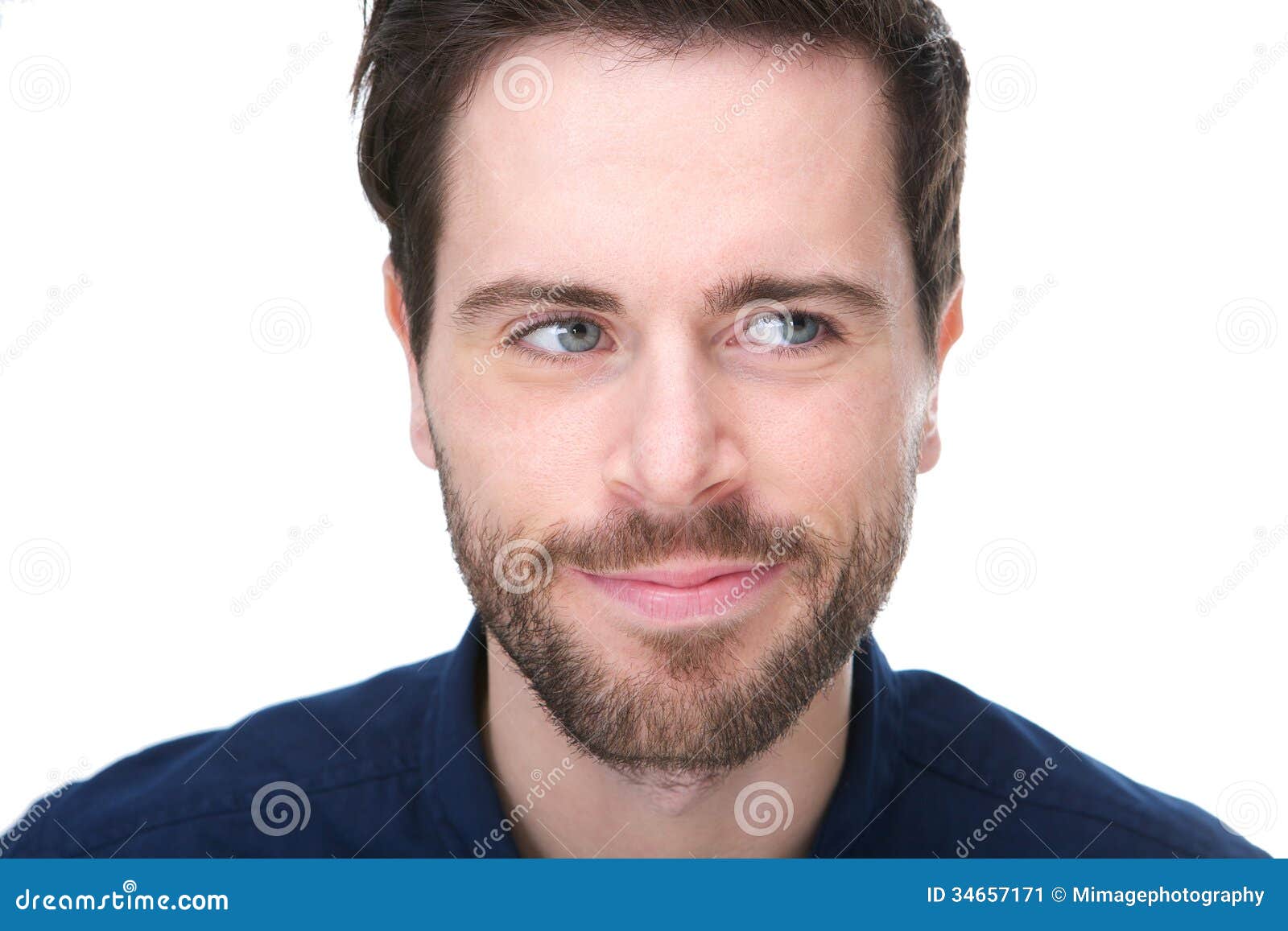 Young Man with a Grin and Looking Away Stock Image - Image of eyes ...