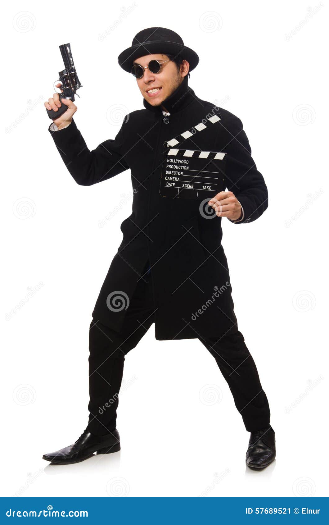 Young Man with Gun and Clapper-board Isolated on Stock Image - Image of ...