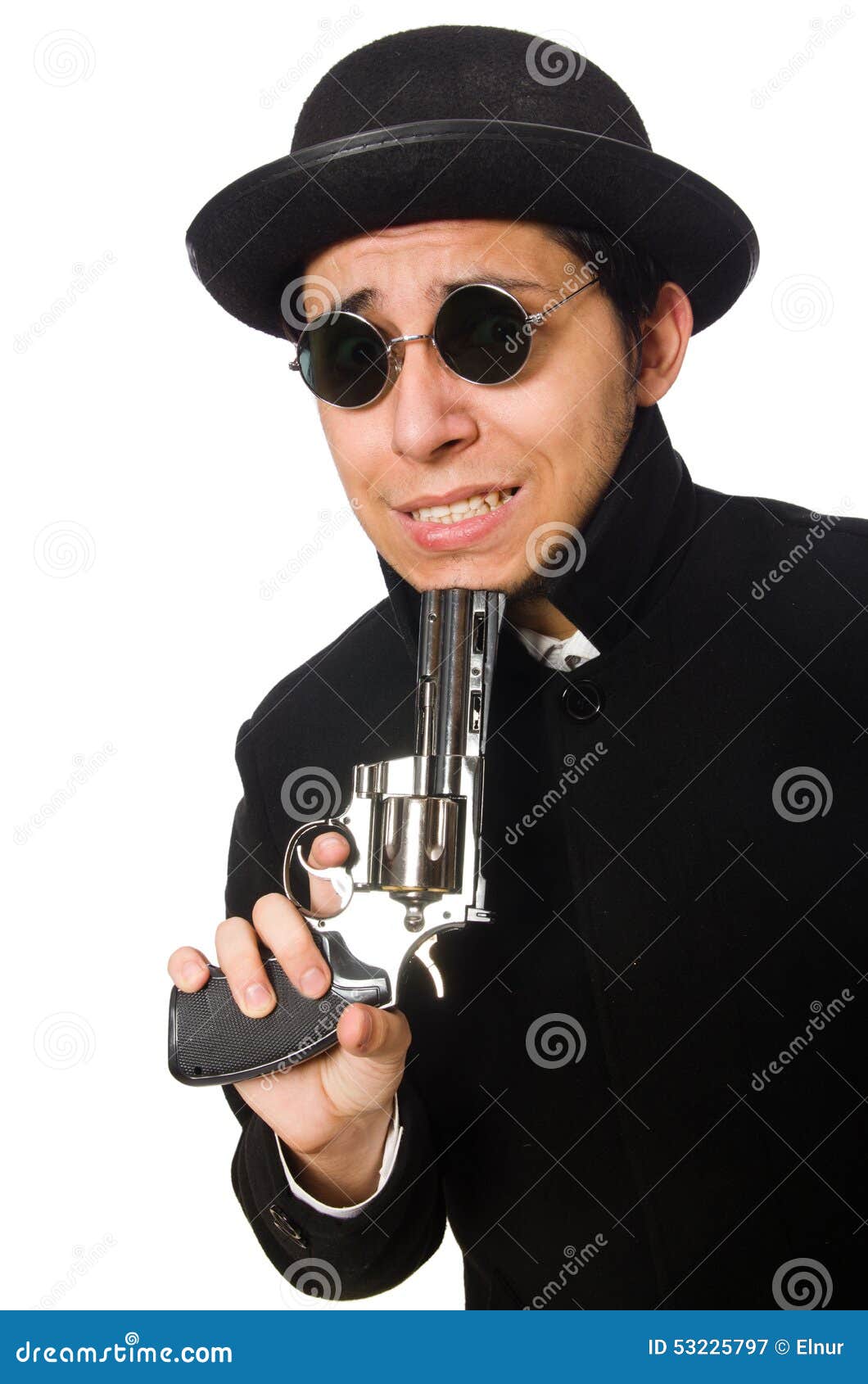 Young Man with Gun Isolated on White Stock Image - Image of revolver ...