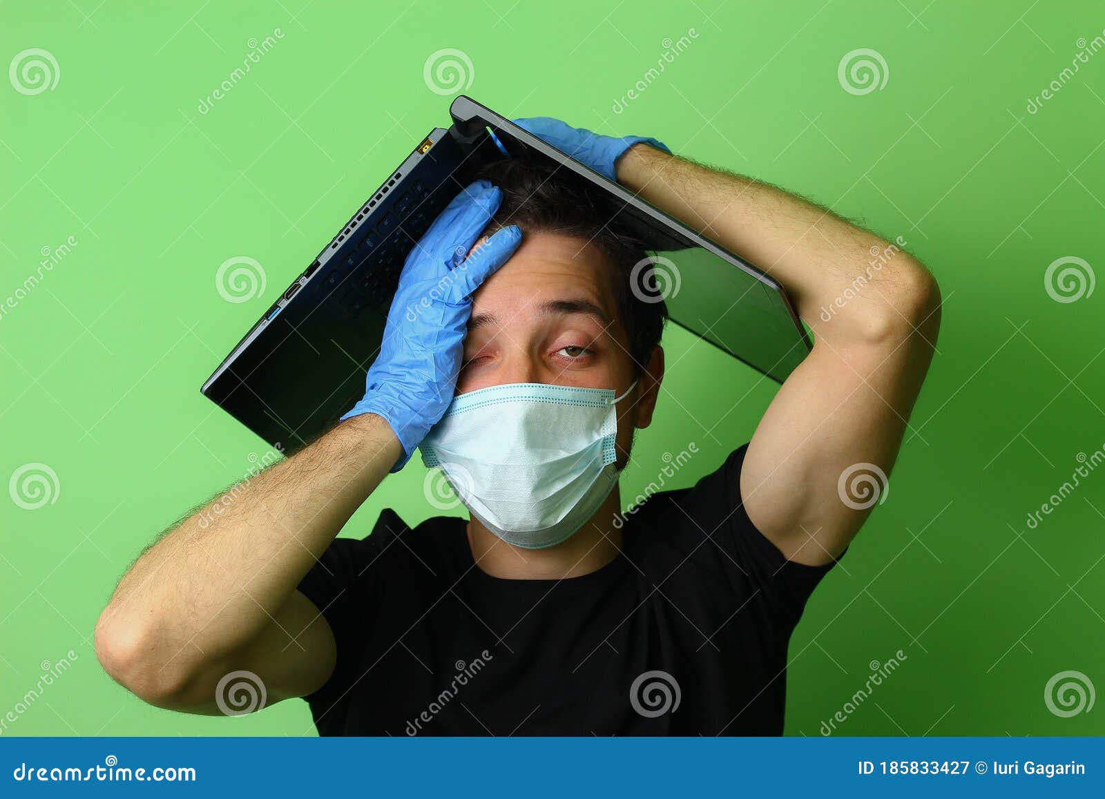 Young Man or Guy on a Light Green Background. Emotion of Fatigue and ...