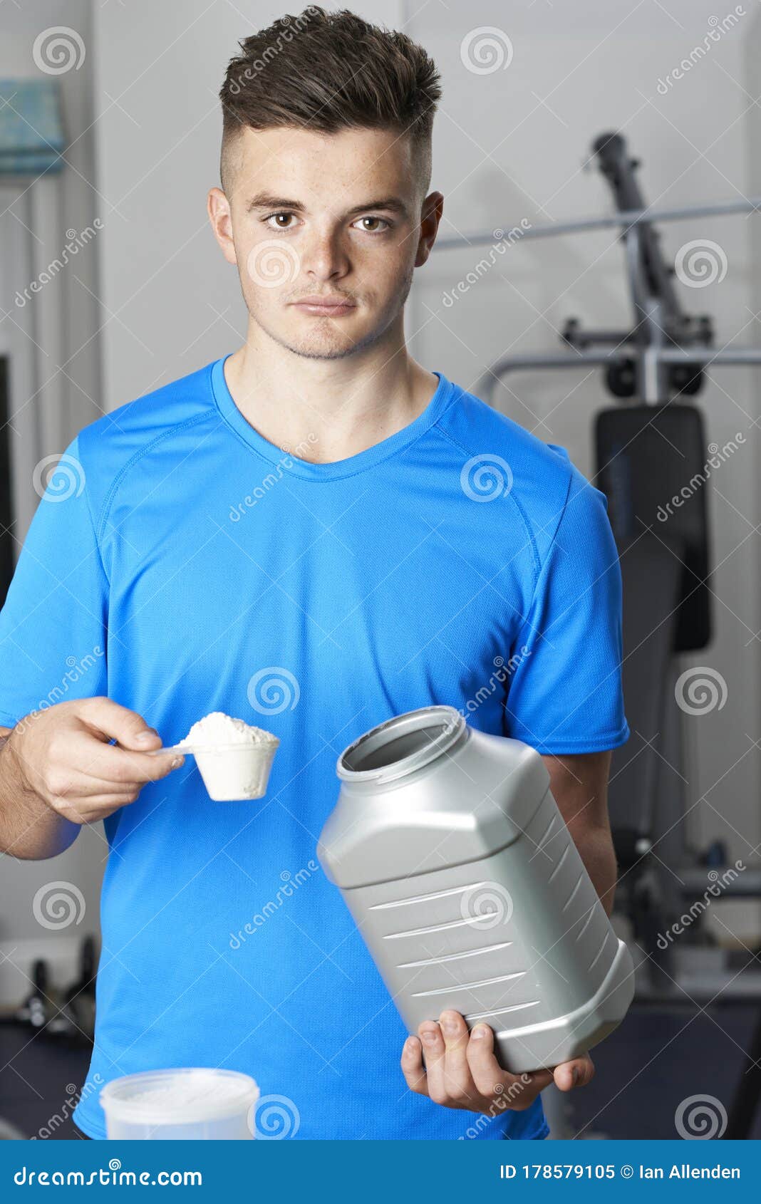 Portrait of Man in Gym Taking Nutritional Supplement Stock Image ...
