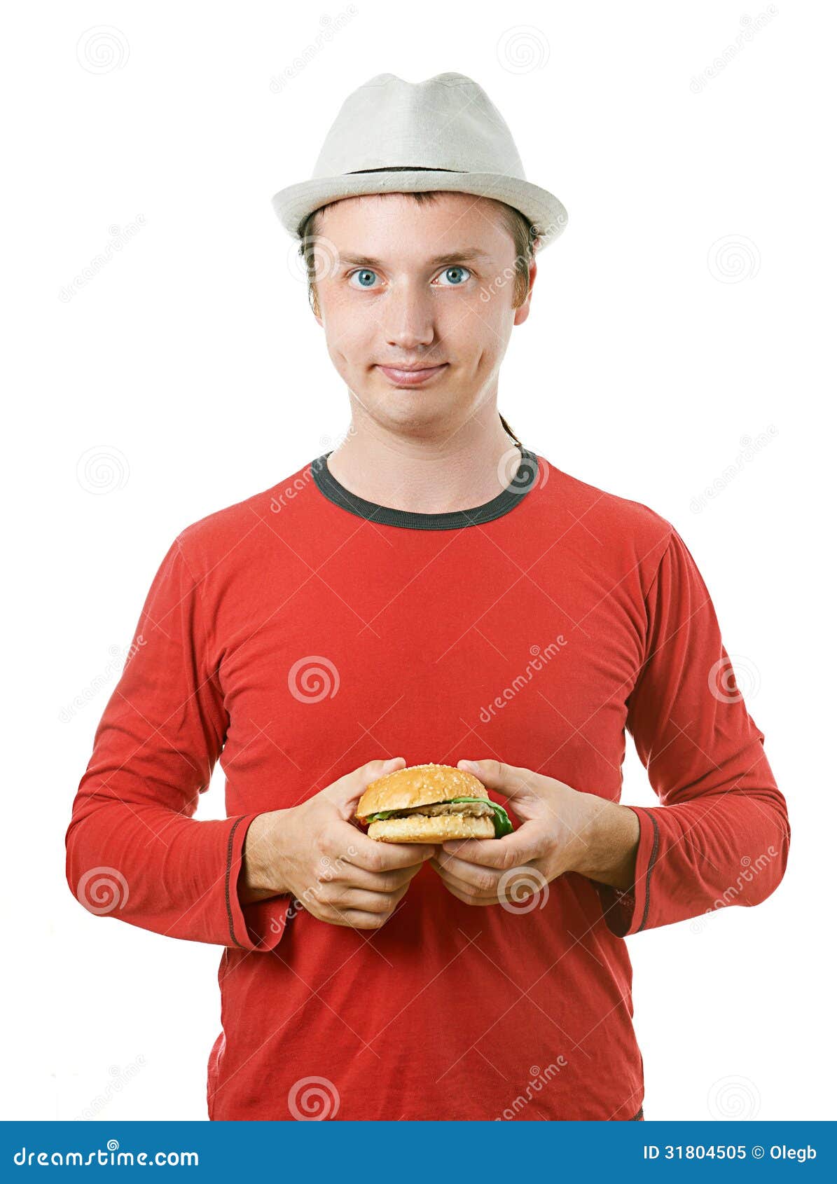Young man with hamburger stock image. Image of cheeseburger - 31804505