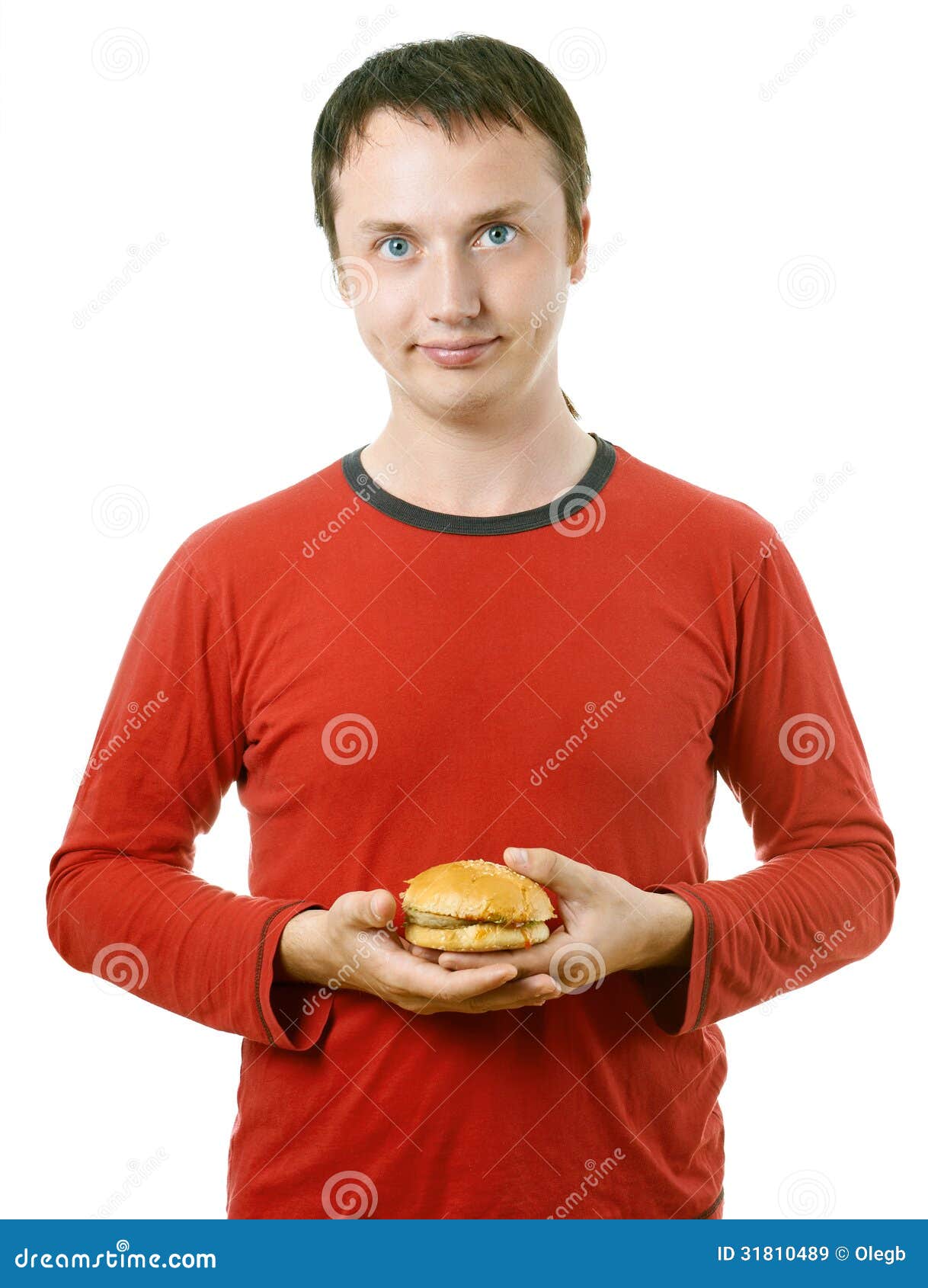 Young man with hamburger stock image. Image of person - 31810489