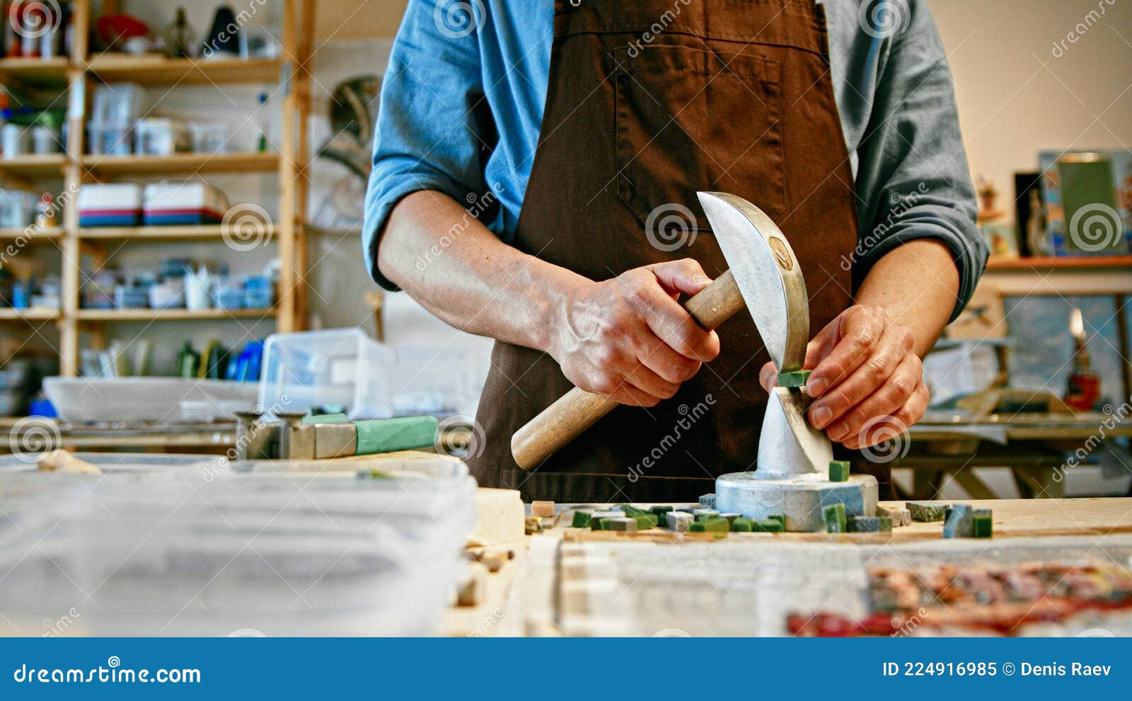Young Man with a Hammer at Work in Studio Stock Image - Image of ...