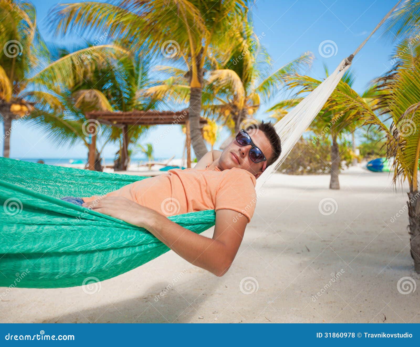 Young Man in Hammock on the Exotic Tropical Resort Stock Photo - Image ...