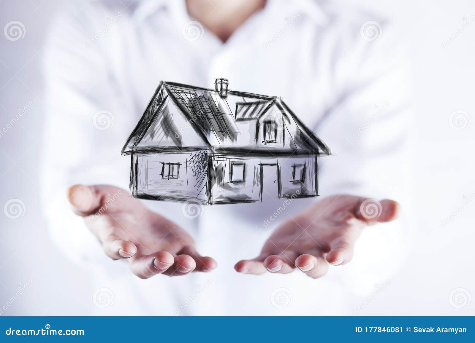 Young Man Hand House Model in Screen Stock Image - Image of house ...