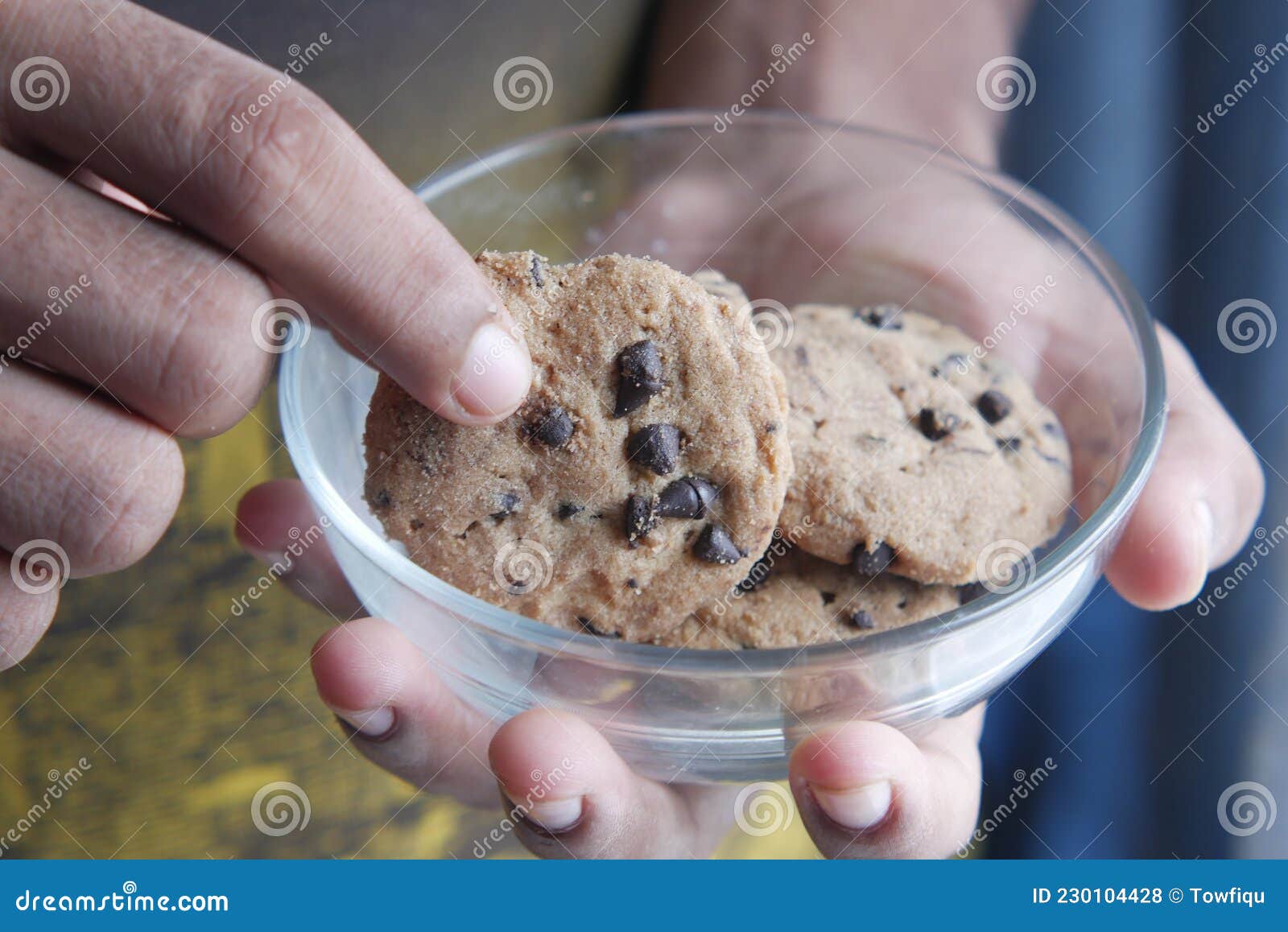 Young Man Hand Pick Chocolate Cookies Stock Photo - Image of calories ...