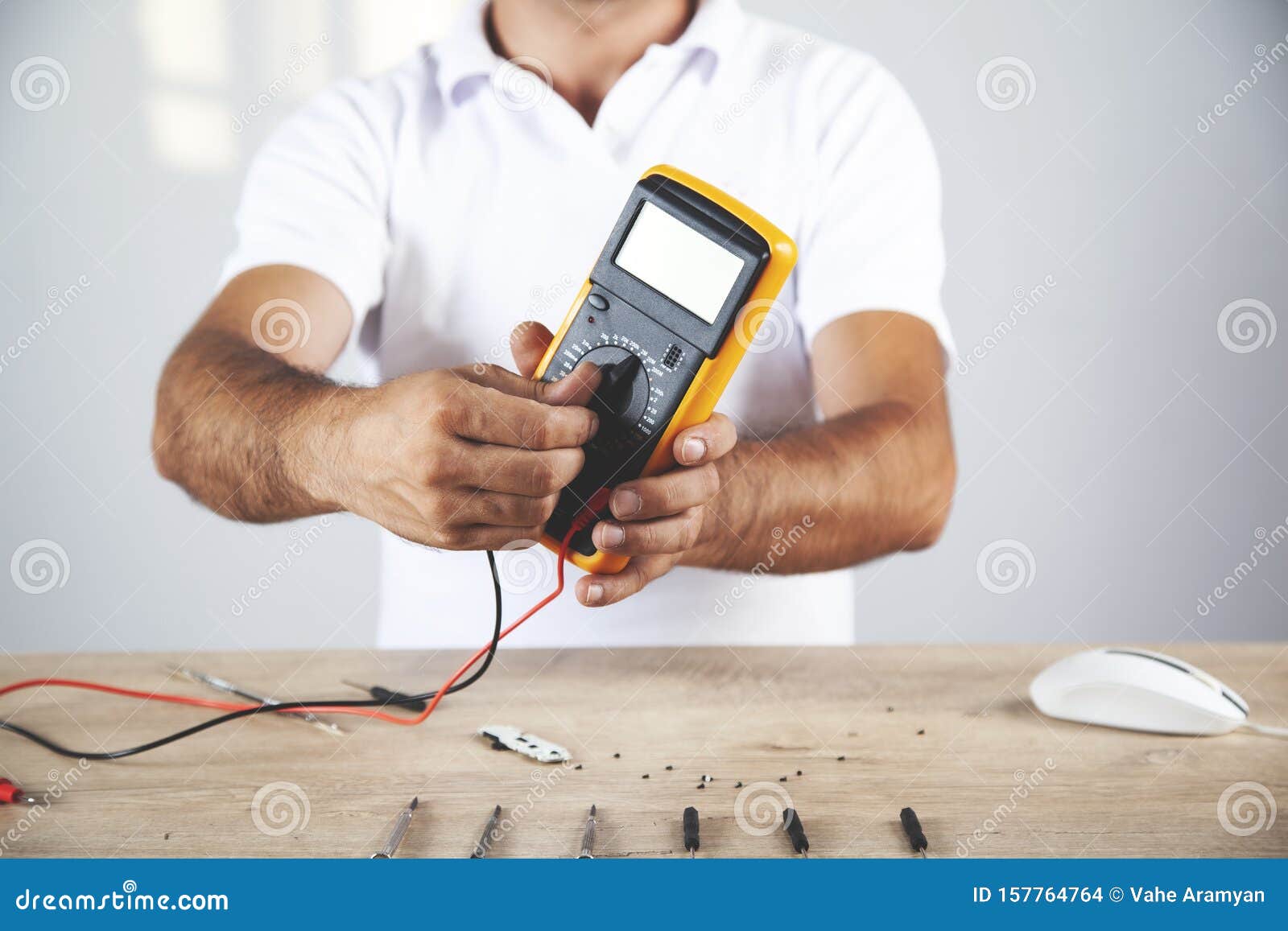 Man hand tester stock photo. Image of wire, phone, communication ...