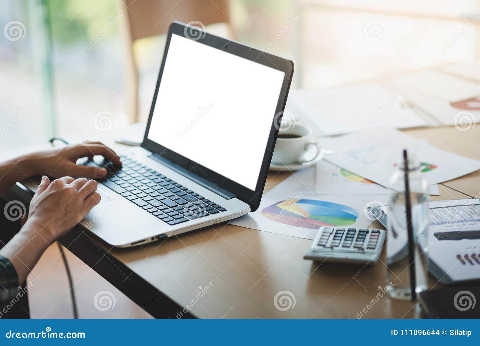 Young Man Hand Using Laptop Computer on Office Table Stock Photo ...