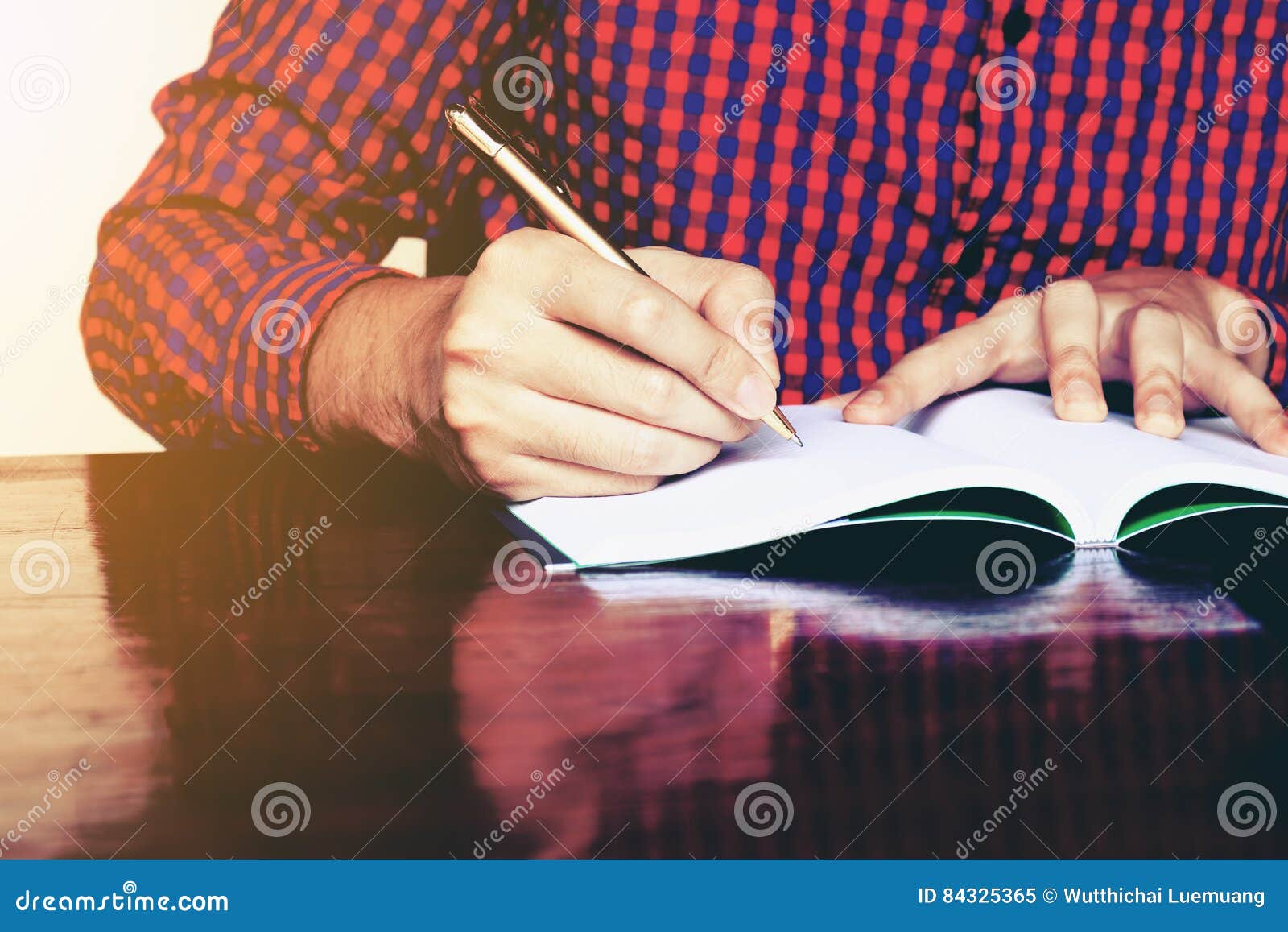 Young Man Hand Writing on Notebook with Pen. Stock Image - Image of ...
