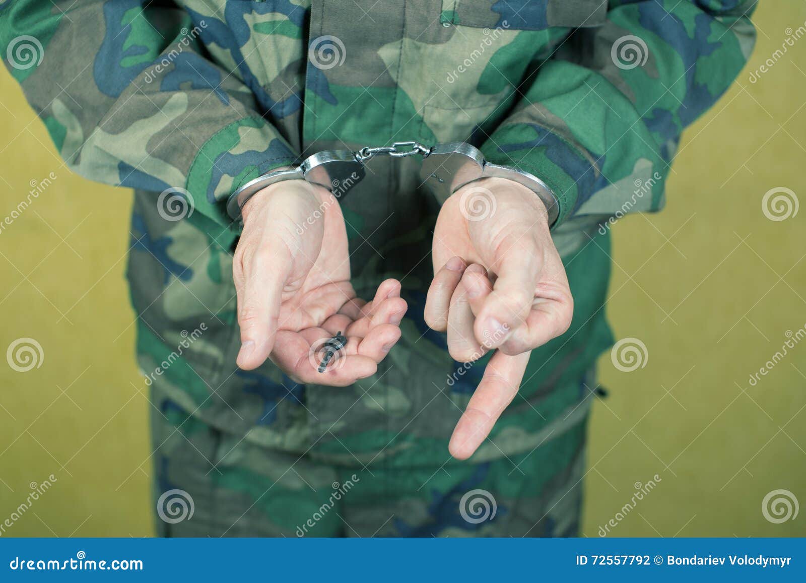 Young Man in Handcuffs Wearing Camouflage Uniforms. Stock Photo - Image ...