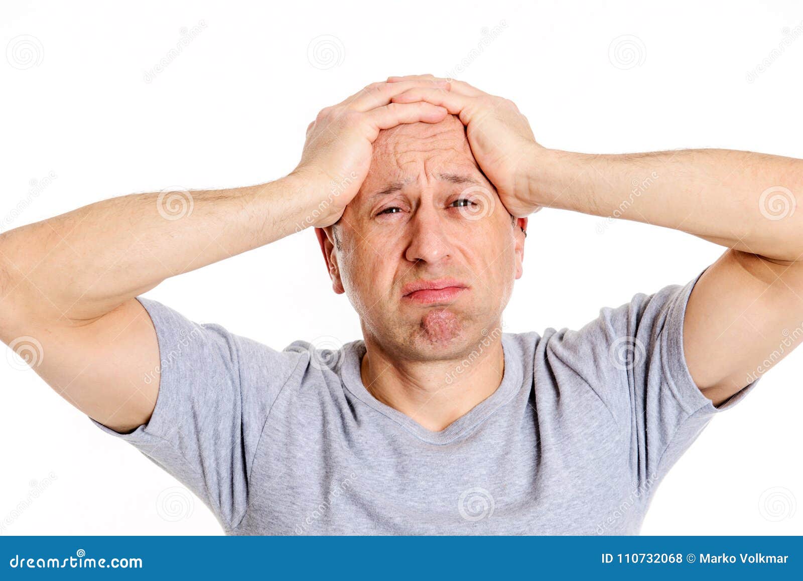 Man with Hands on Head Looking Shocked Stock Photo - Image of mouth ...