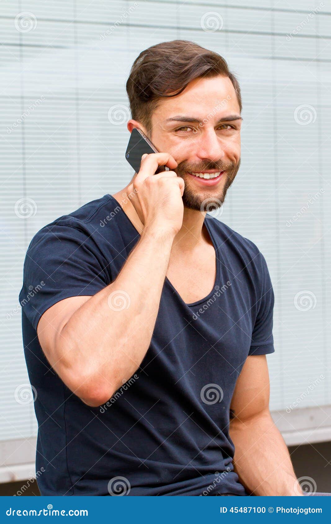 Young man on handy stock photo. Image of hair, happy - 45487100