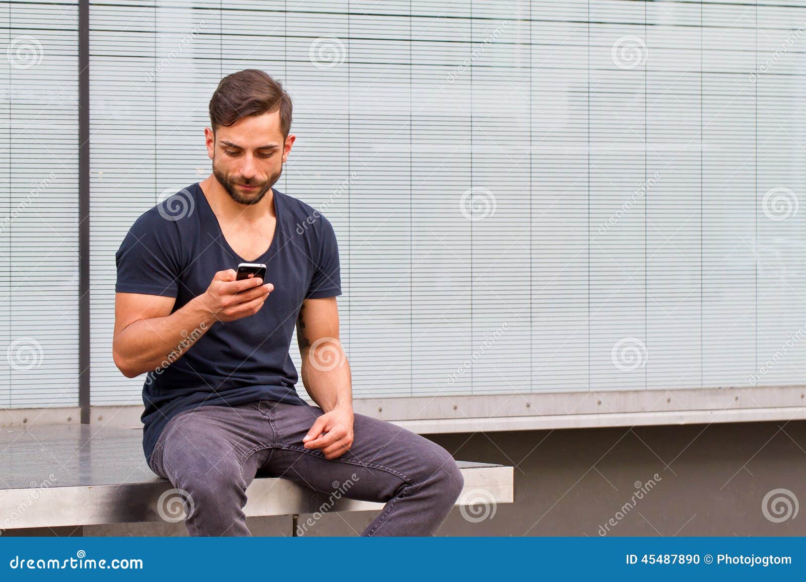 Young man on handy stock photo. Image of call, conditioned - 45487890