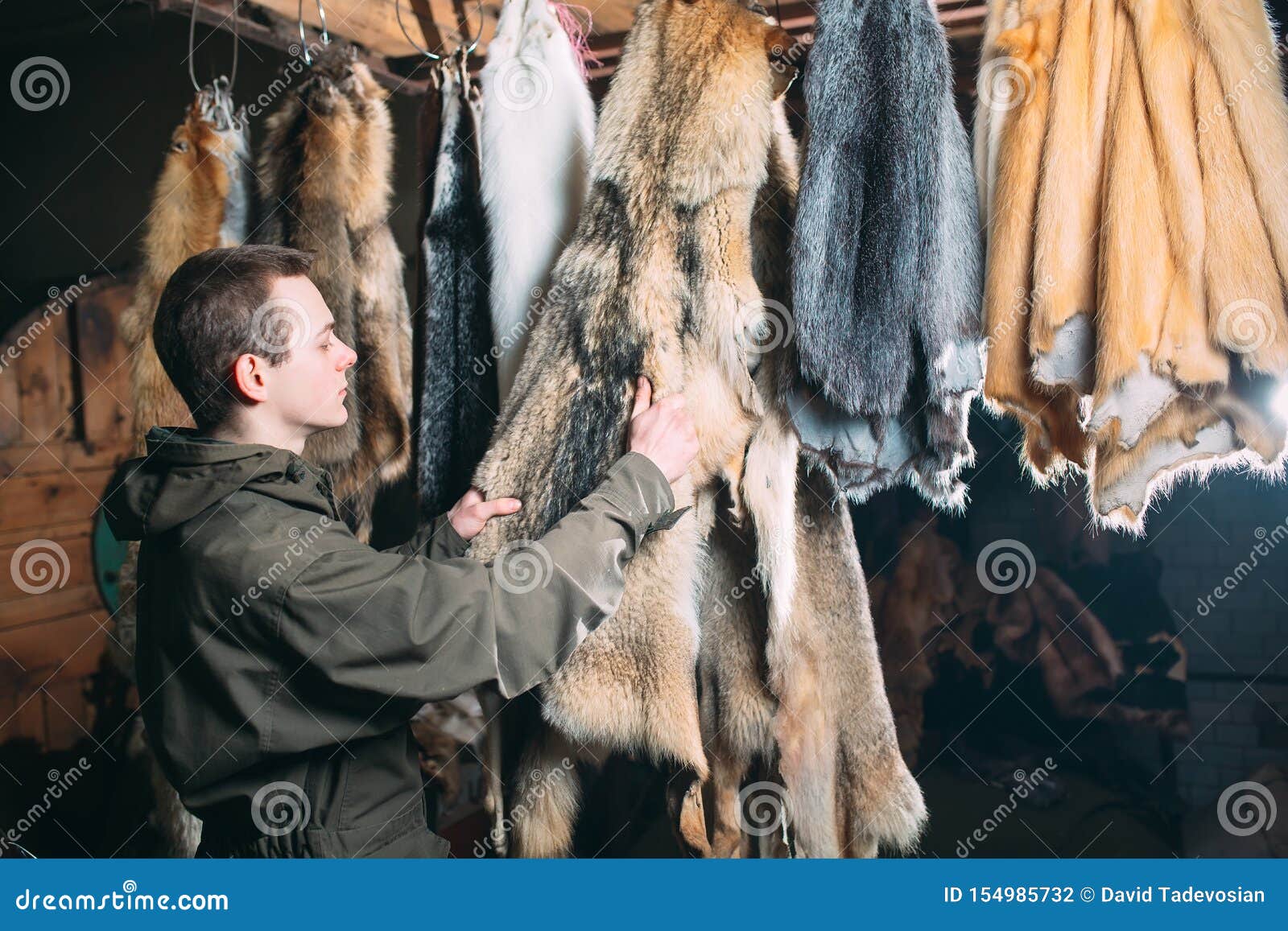 A Young Man Hangs Up the Fur after Treatment Stock Photo - Image of ...