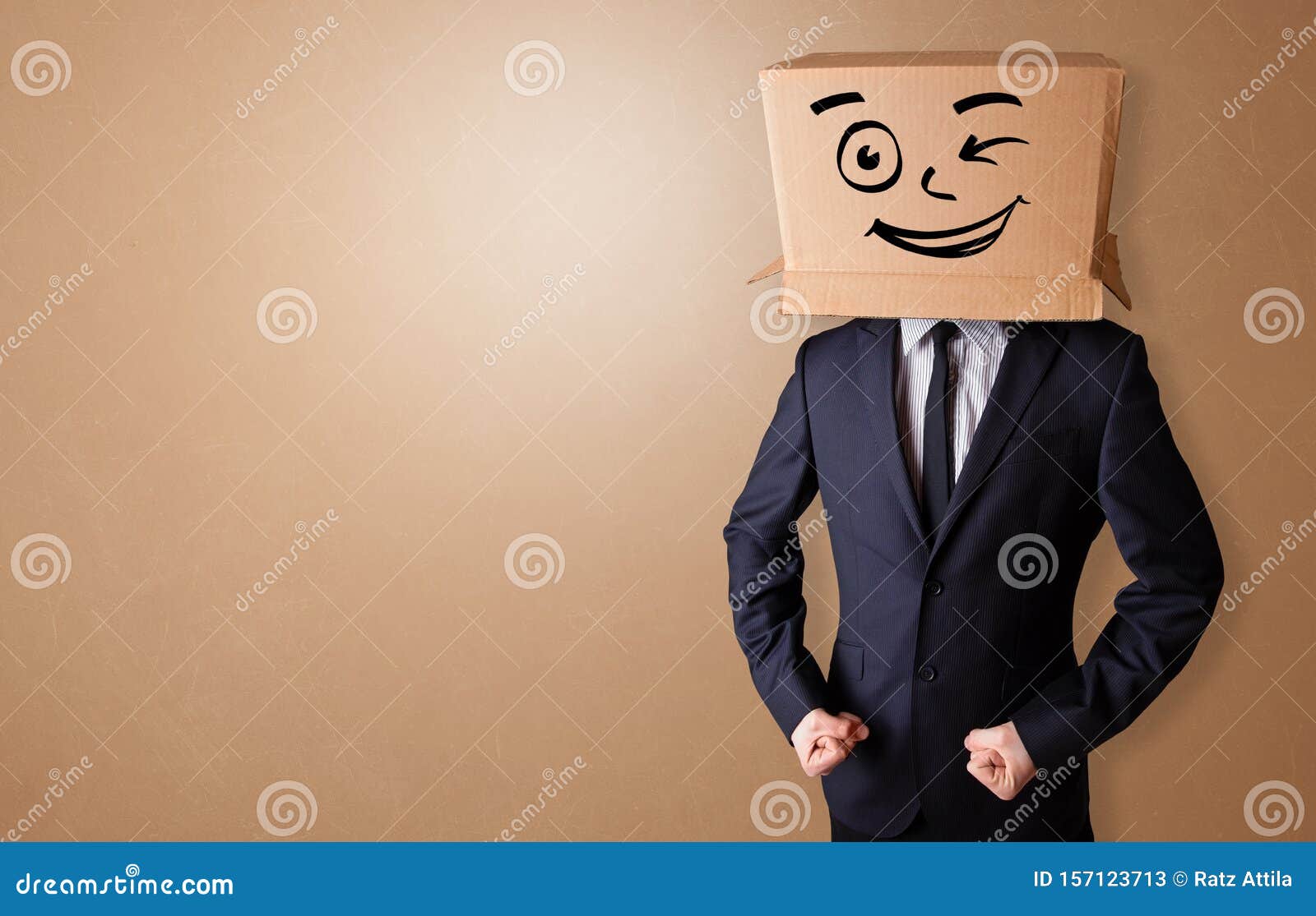 Young Man with Happy Cardboard Box Face Stock Image - Image of glasses ...