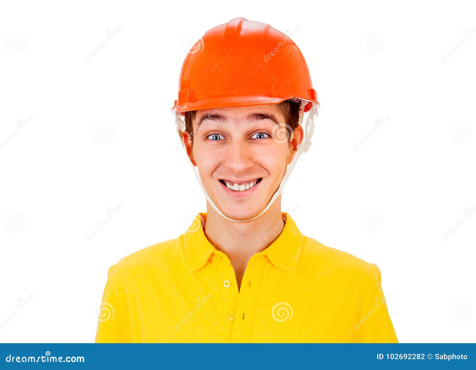 Young Man in Hard Hat stock photo. Image of positive - 102692282
