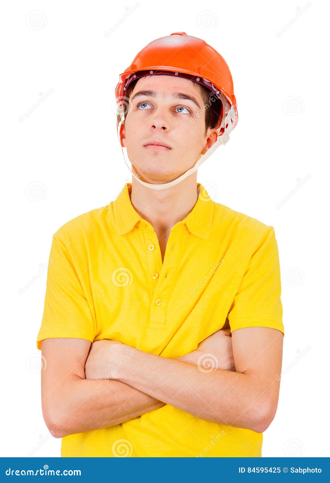 Young Man in Hard Hat stock image. Image of constructor - 84595425