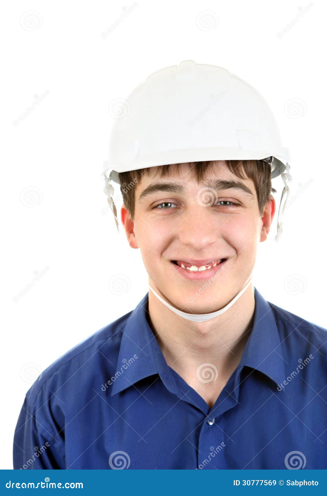 Young Man in Hard Hat stock image. Image of indoor, handyman - 30777569