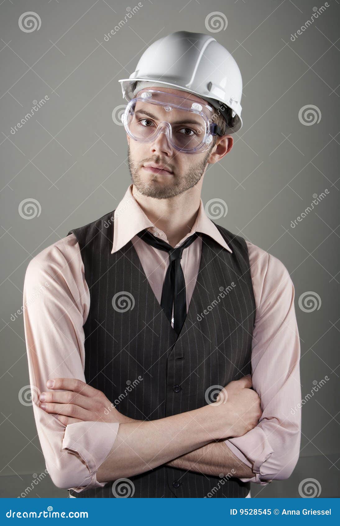 Young Man in Hard Hat and Safety Goggles Stock Image - Image of ...